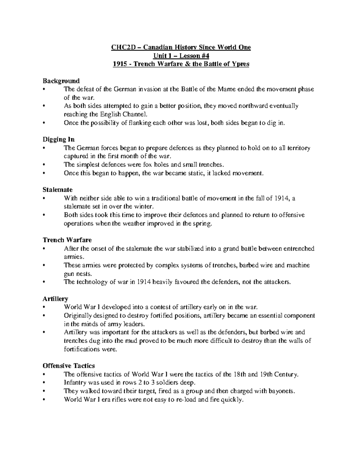 Course Notes 1.3 Trench Warfare - CHC2D – Canadian History Since World ...
