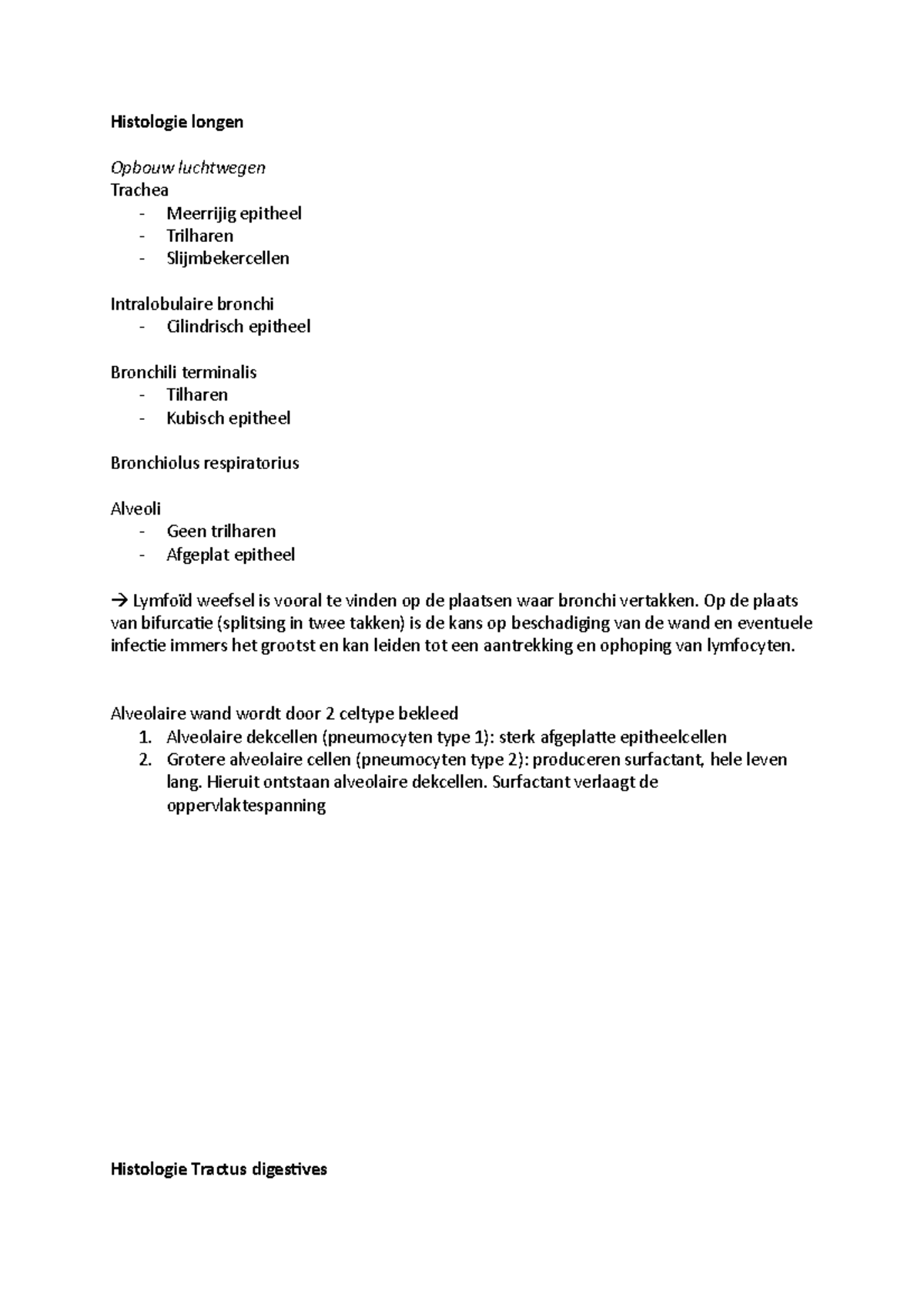 Histologie longen - Histologie longen Opbouw luchtwegen Trachea ...