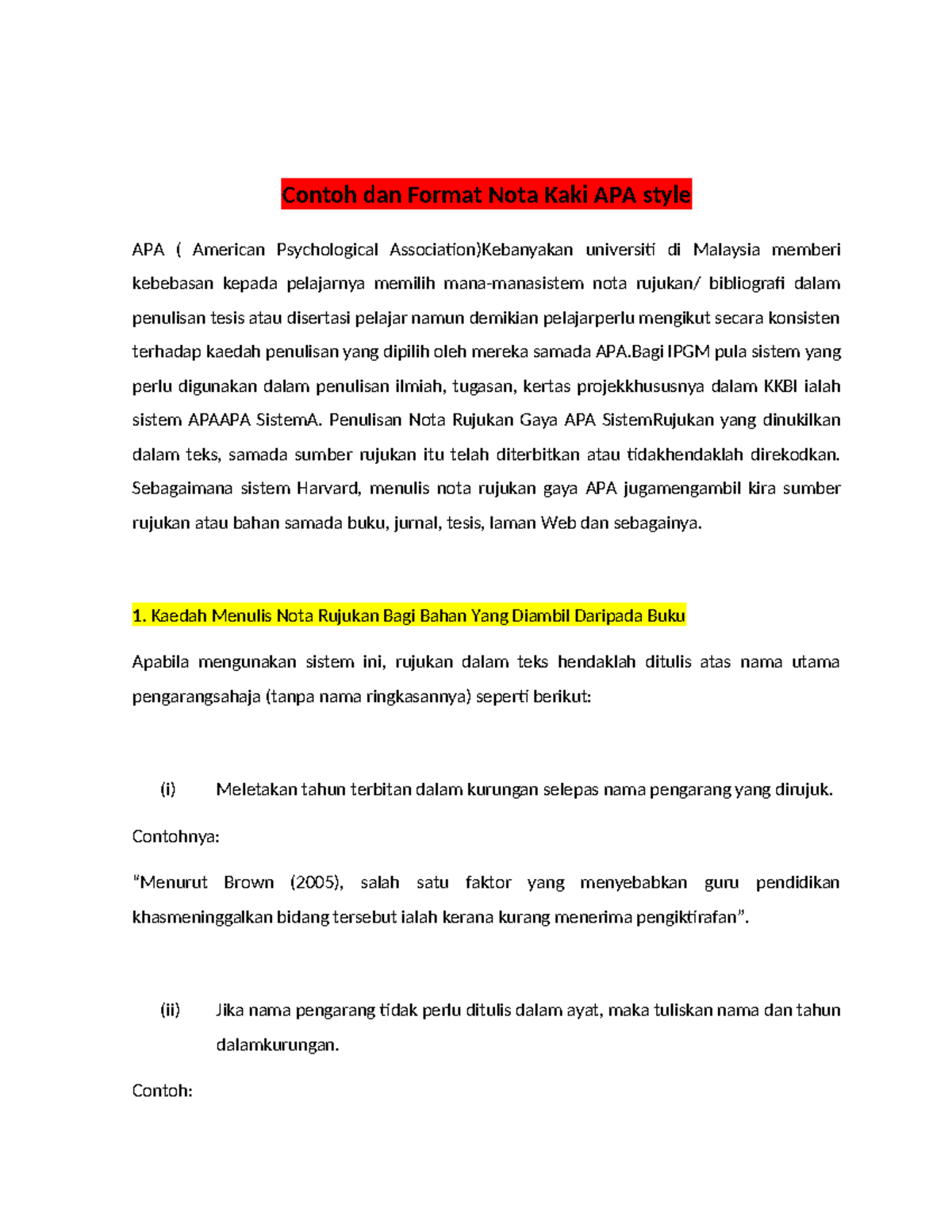 Contoh dan Format Nota Kaki APA style - Penulisan Nota Rujukan Gaya APA ...