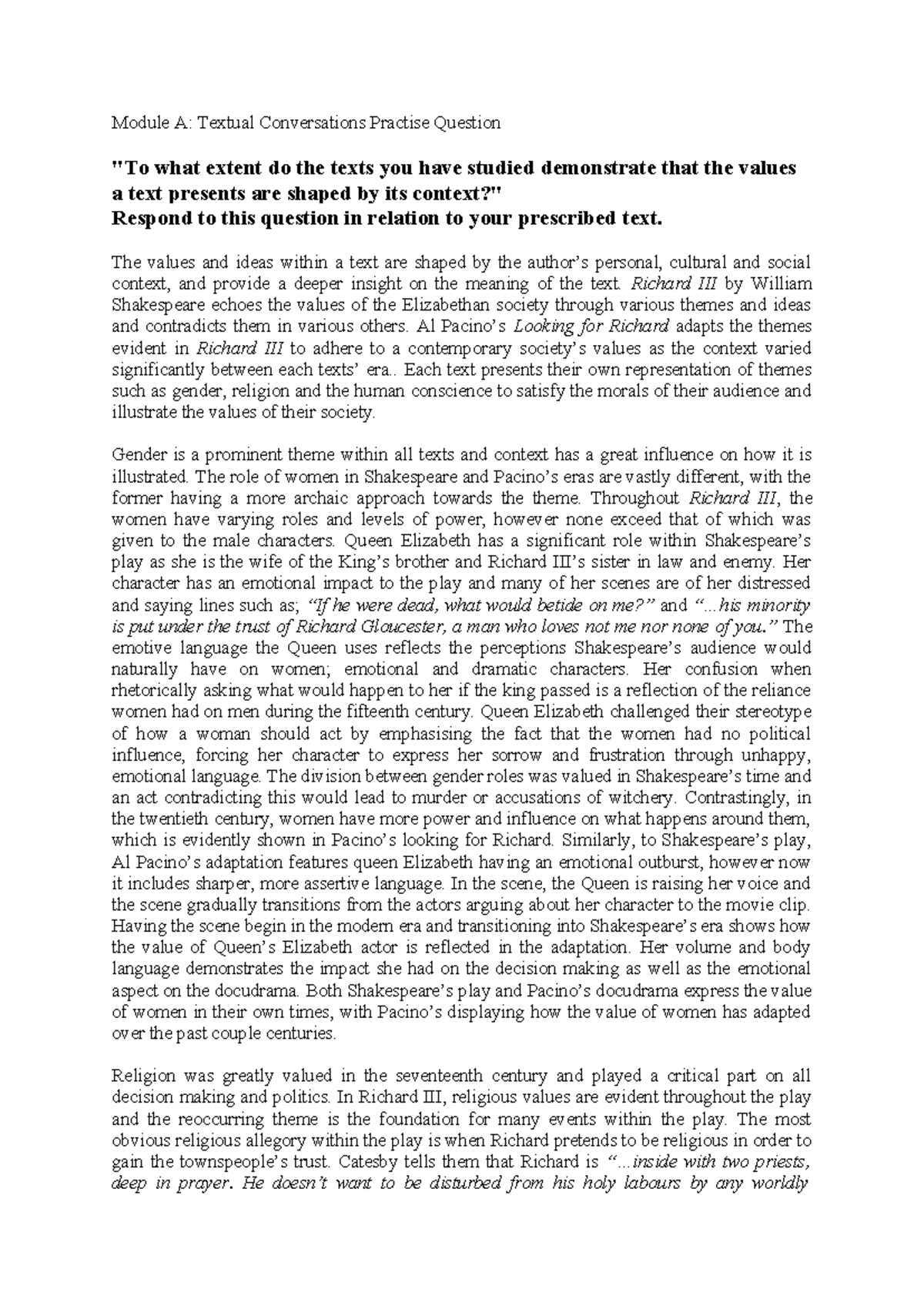 English Advanced - Textual Conversations Practise Question - Richard ...