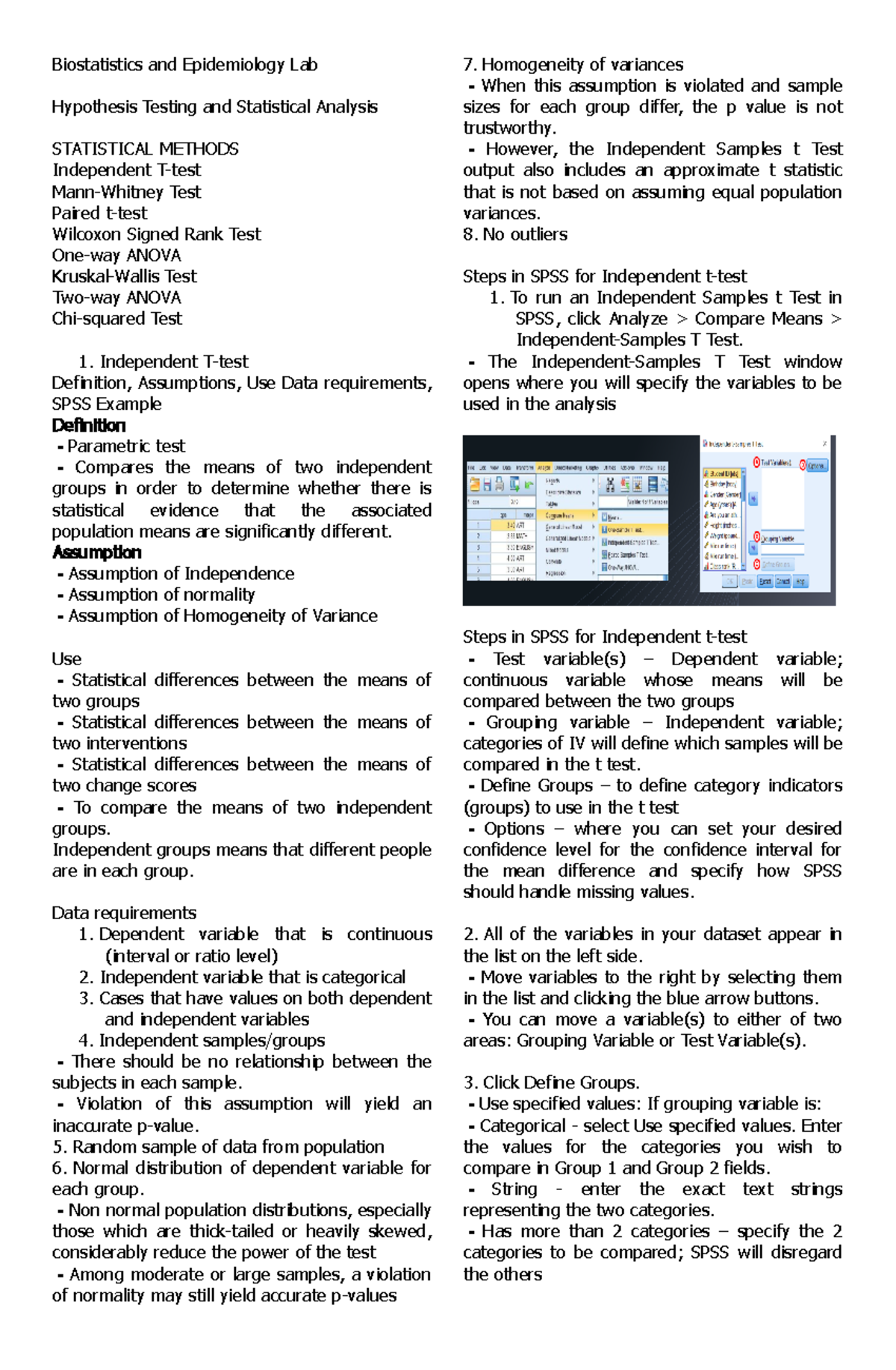 Biostatistics AND Epidemiology LAB notes - Biostatistics and ...