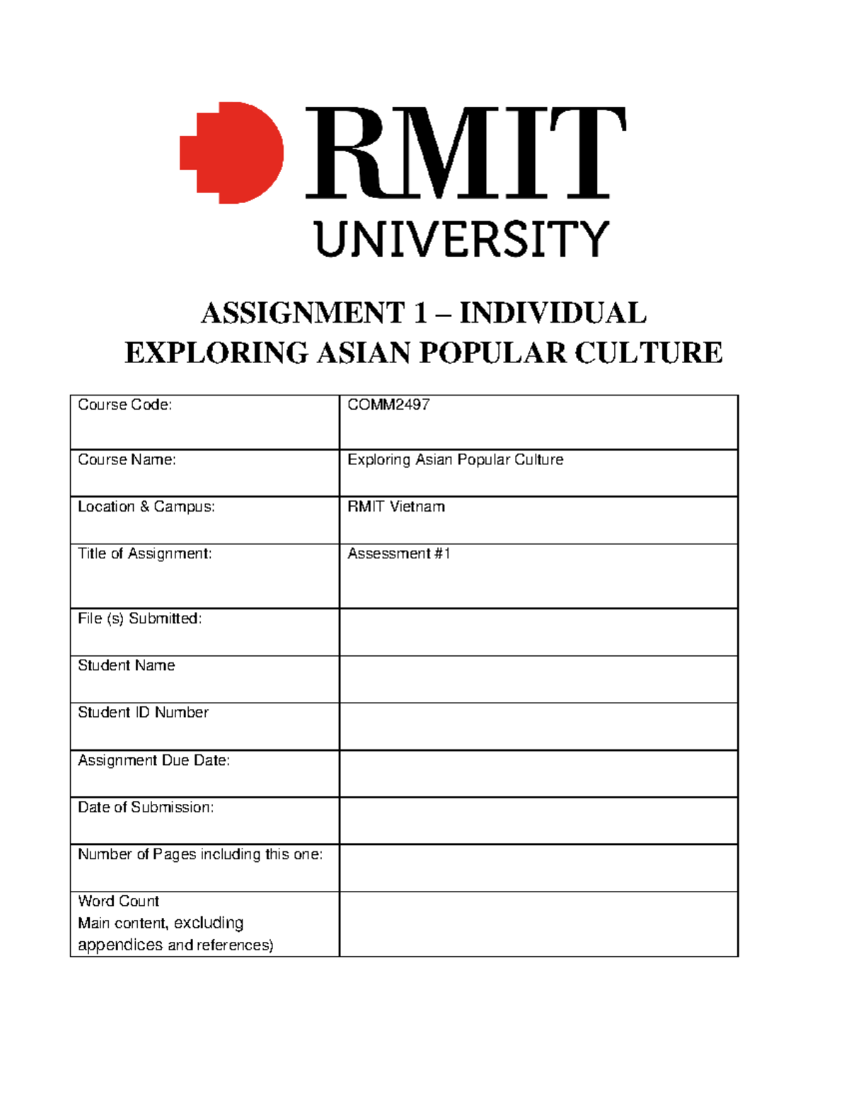 Assignment 1 Sample HD Exploring Asian Popular Culture COMM2497 ...