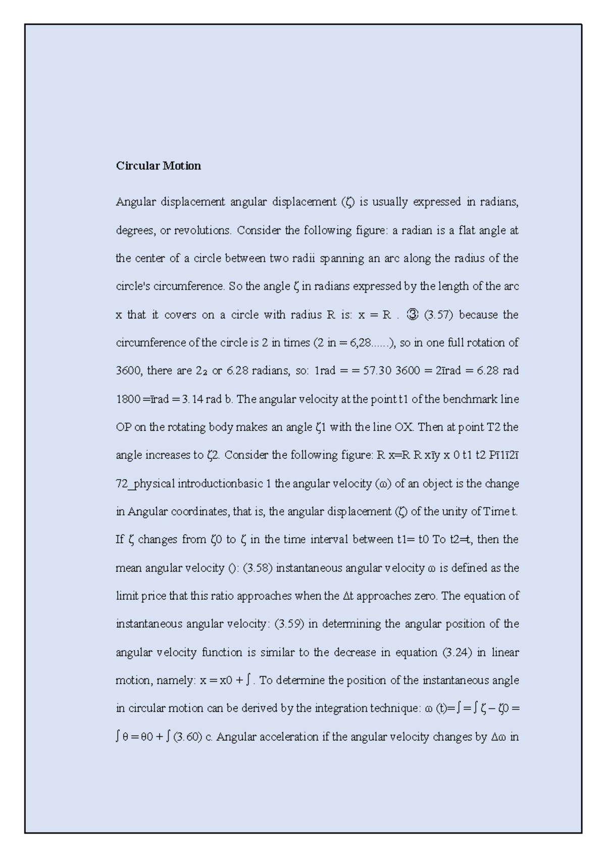 Study Notes - Circular Motion - Circular Motion Angular displacement ...