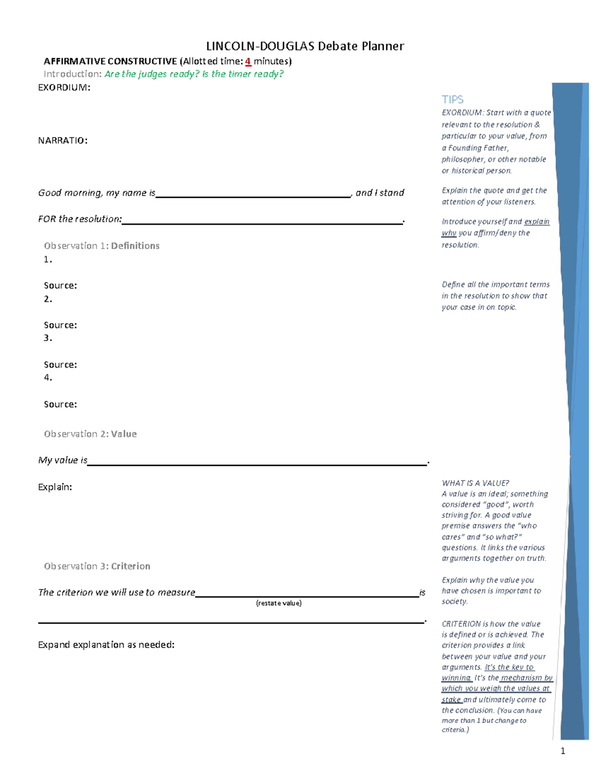 1 Lincoln Douglas outline Worksheet - LINCOLN-DOUGLAS Debate Planner ...