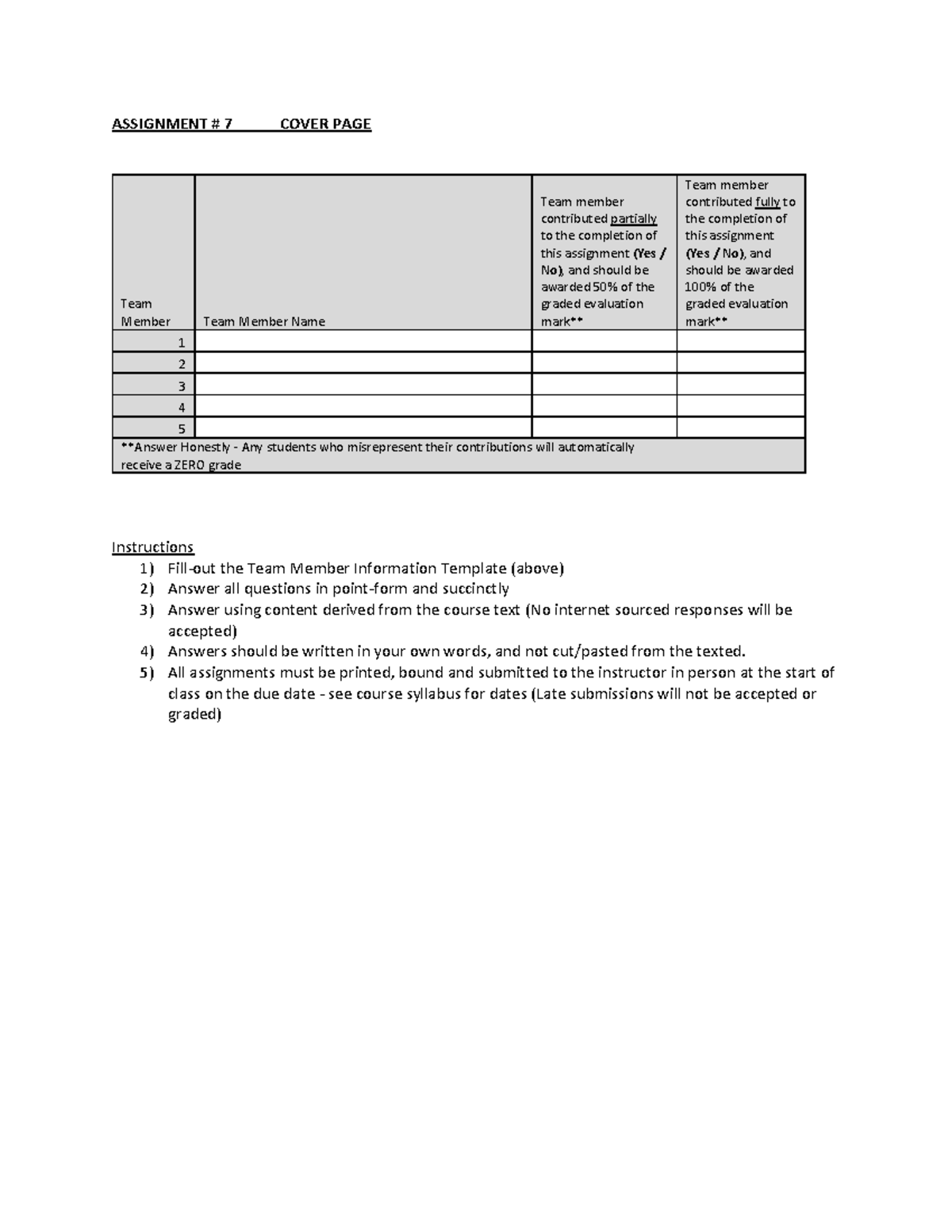 Assignment#7 - It is a team assignment - ASSIGNMENT # 7 COVER PAGE Team ...