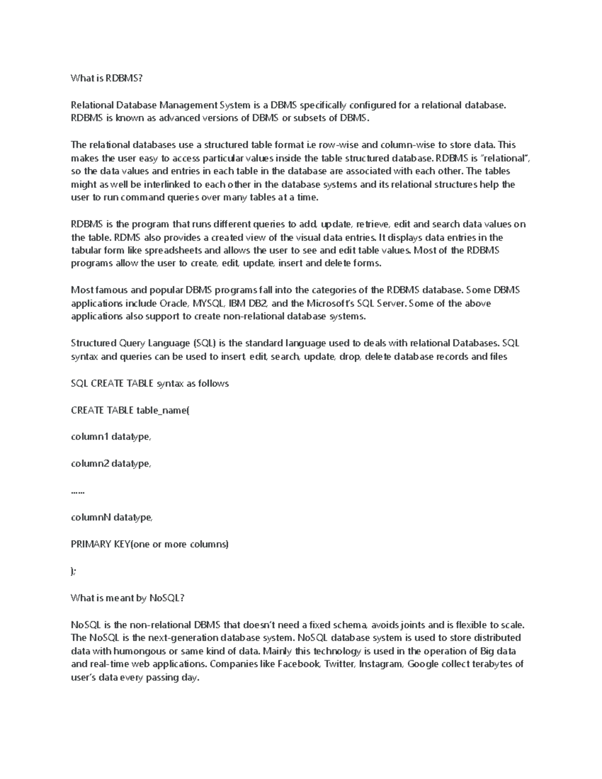 What is Rdbms - Summary Bachelor of computer applications - What is RDBMS? Relational Database ...
