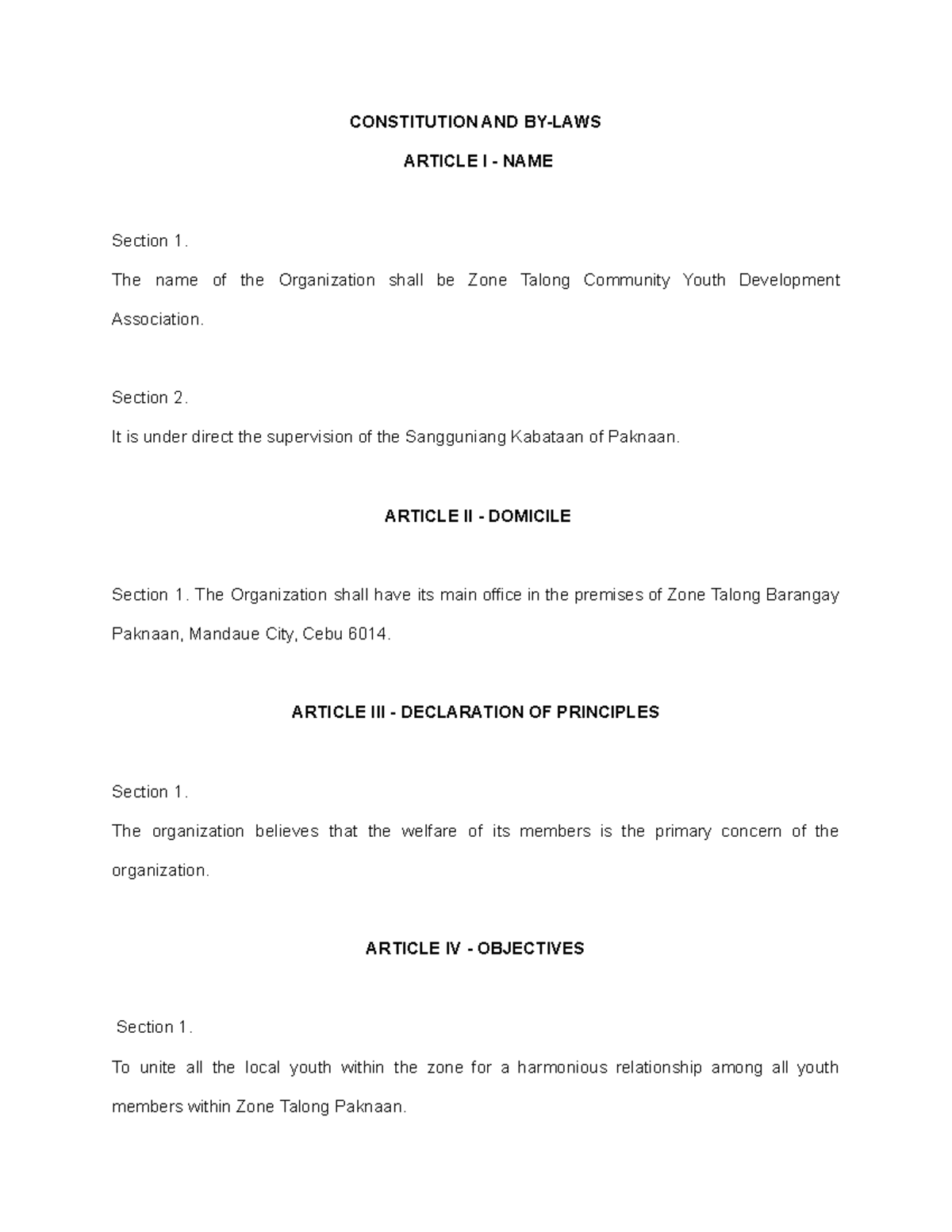 Constitution AND BY-LAWS - CONSTITUTION AND BY-LAWS ARTICLE I - NAME ...