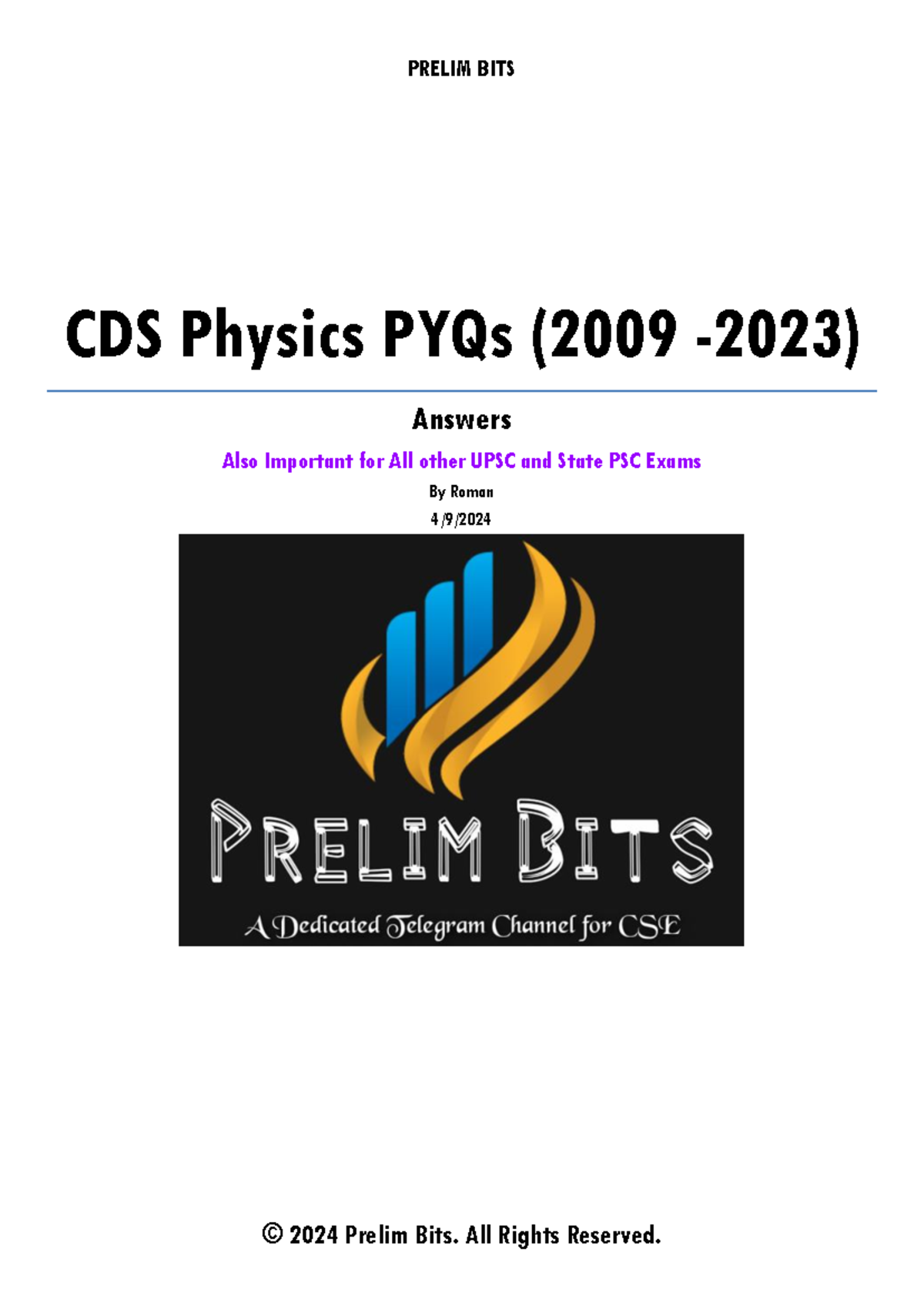 CDS Physics PYQs (2009 -2023) A - PRELIM BITS CDS Physics PYQs (2009 ...