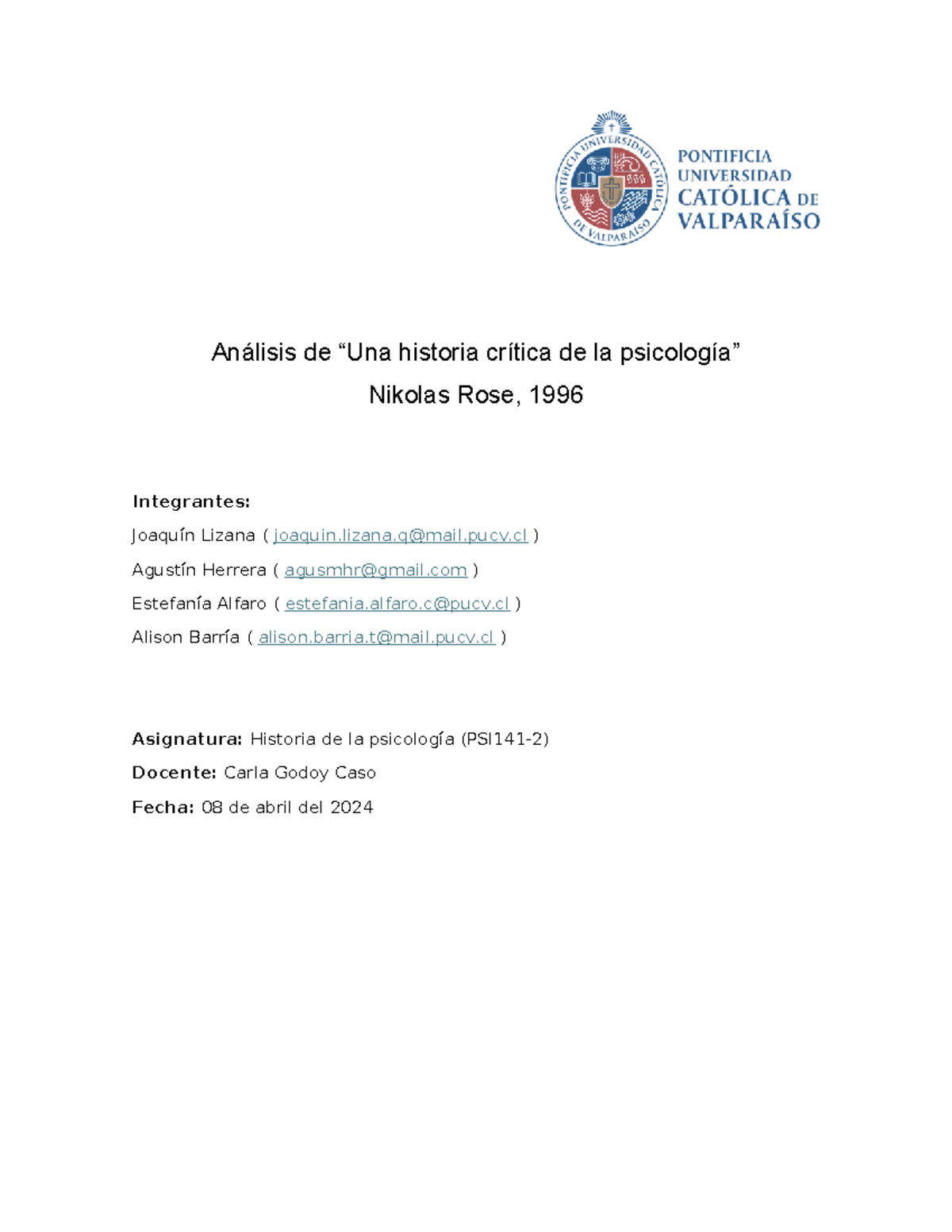 Análisis - Análisis de “Una historia crítica de la psicología” Nikolas ...