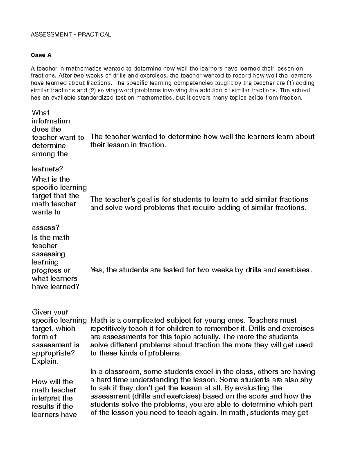 Assessment - Practical - Psychology - FEU - Studocu
