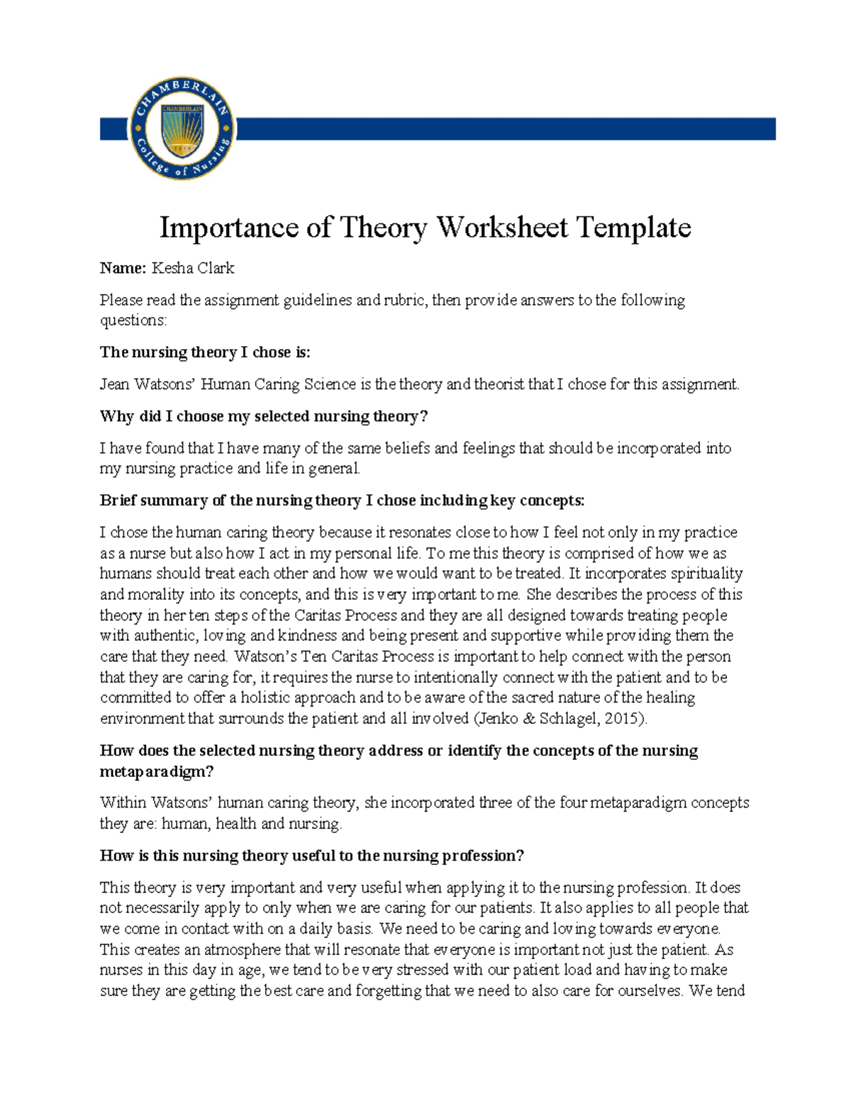 Importance Of Theory Worksheet Kesha Clark - Importance of Theory ...