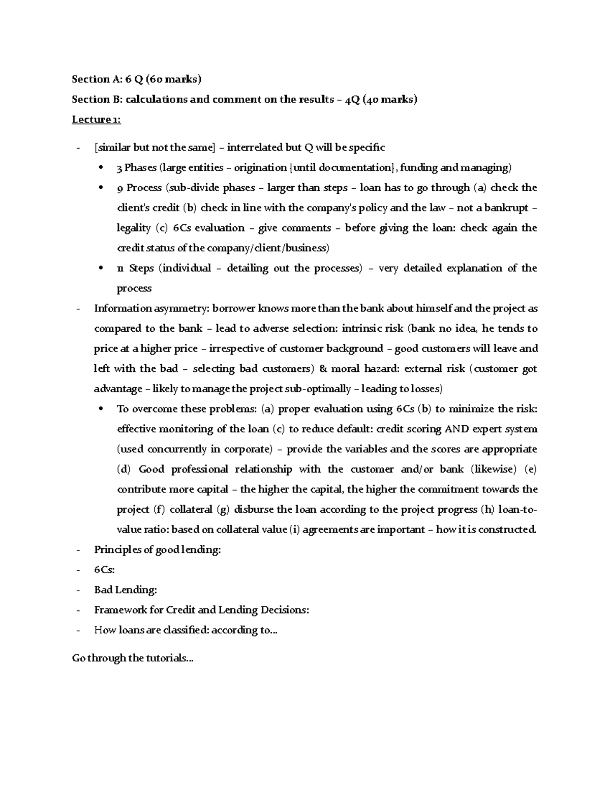 Lecture notes, lectures 1-11 - extra notes - Section A: 6 Q (60 marks ...