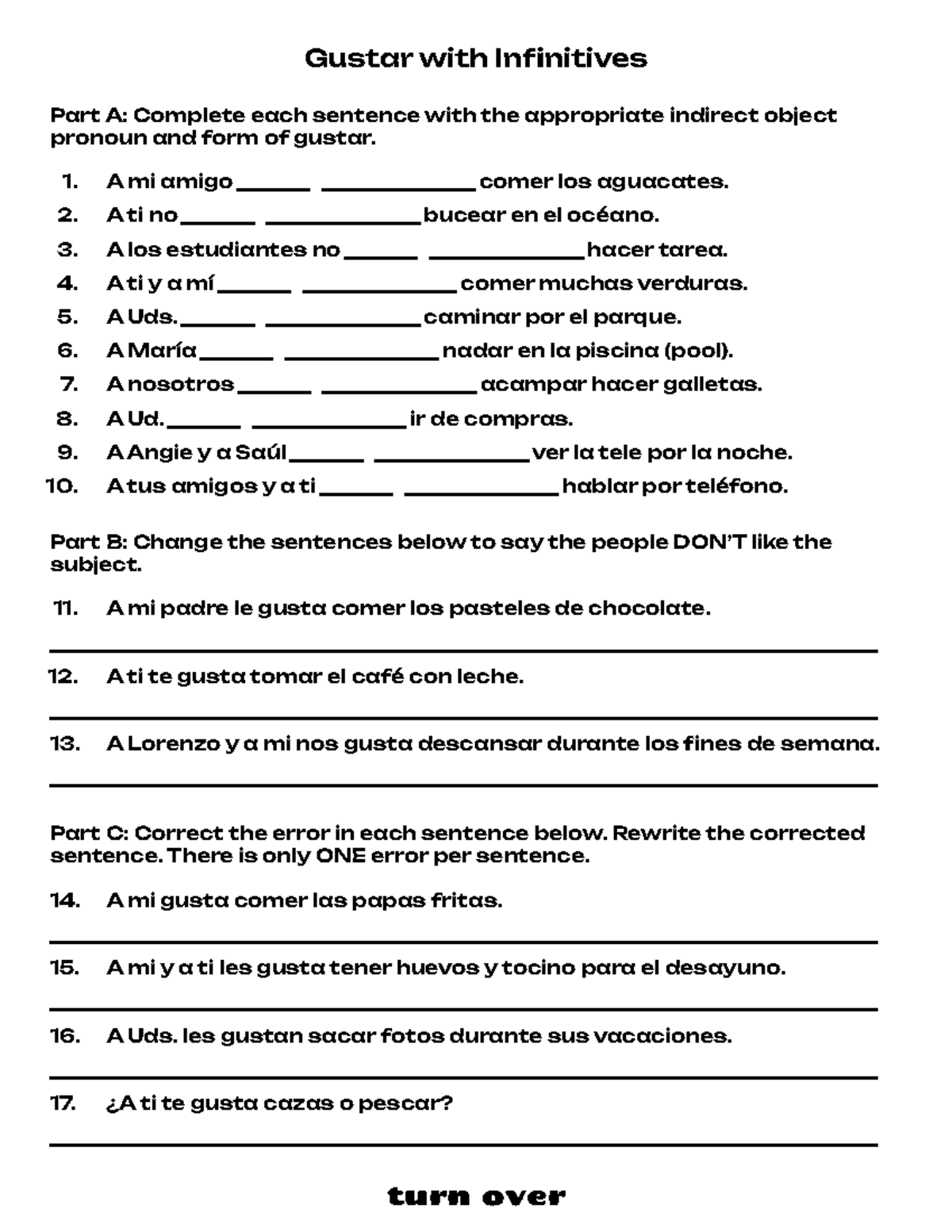 Gustar with Infinitives - 1. A mi amigo ...