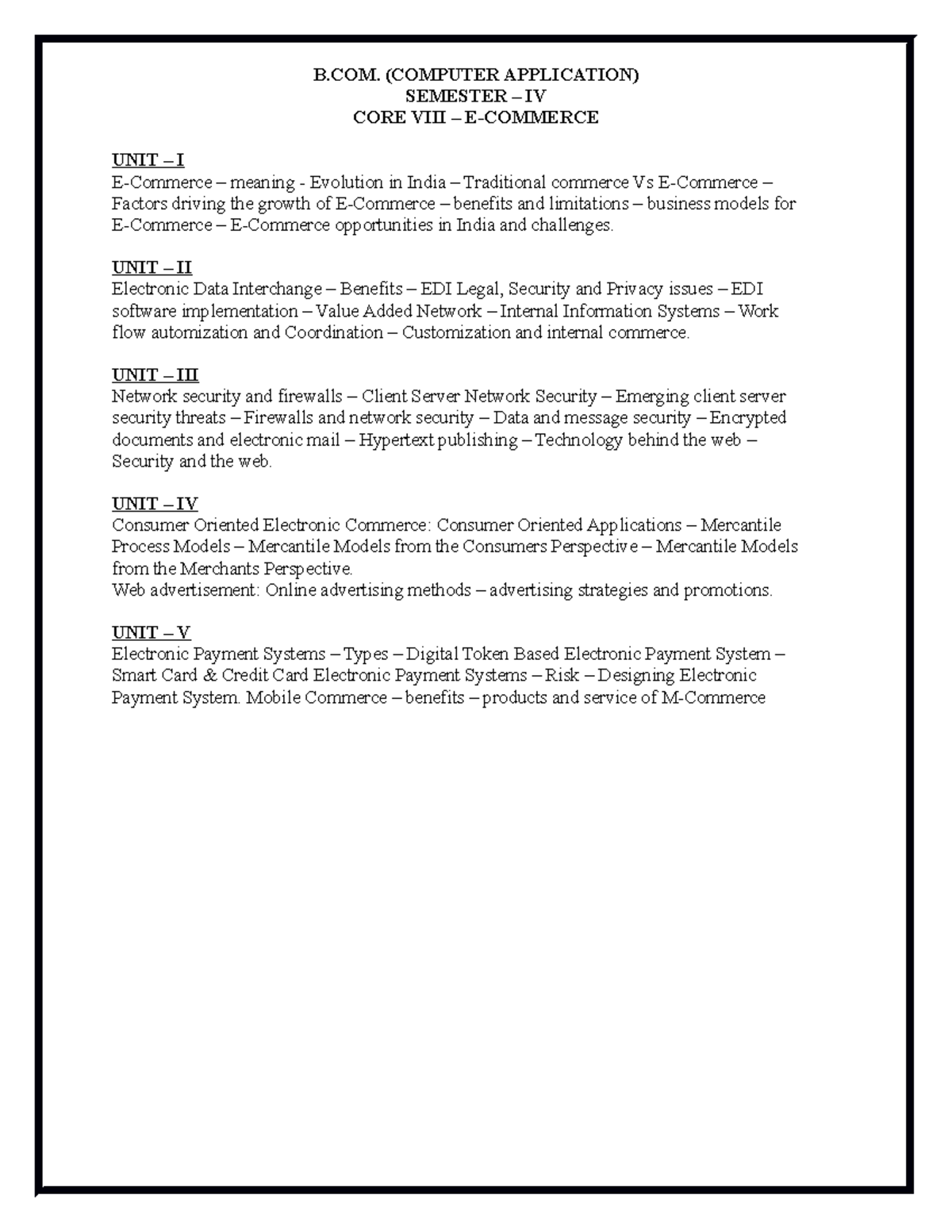 E COM - ELECTRONIC COMMERCE - B. (COMPUTER APPLICATION) SEMESTER – IV ...