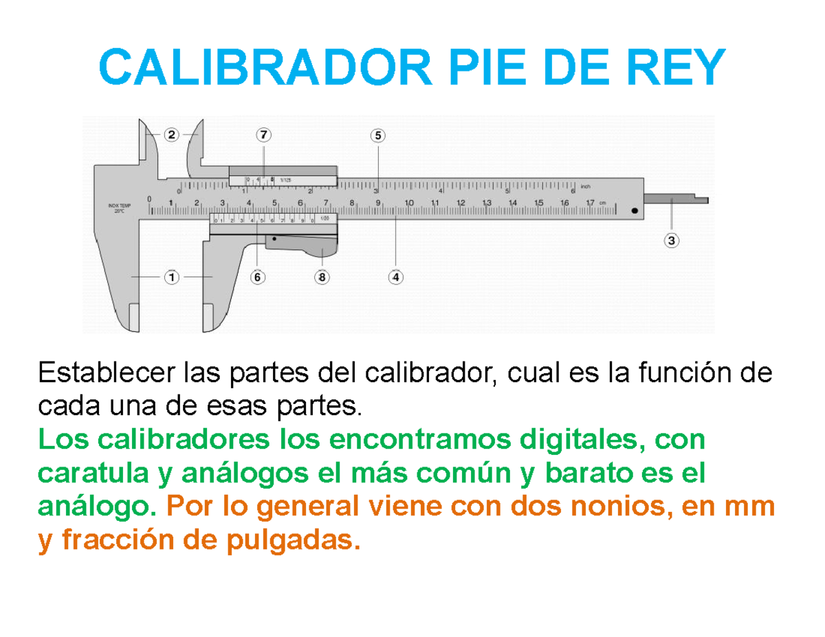 1. PIE DE REY - shbajbdsja - CALIBRADOR PIE DE REY Establecer las ...