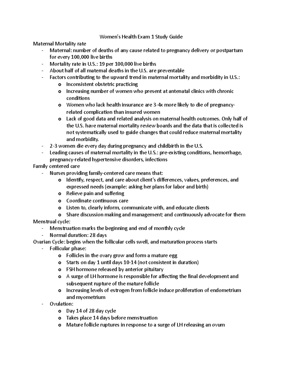 Womens Health Exam 1 - study guide - Women’s Health Exam 1 Study Guide ...