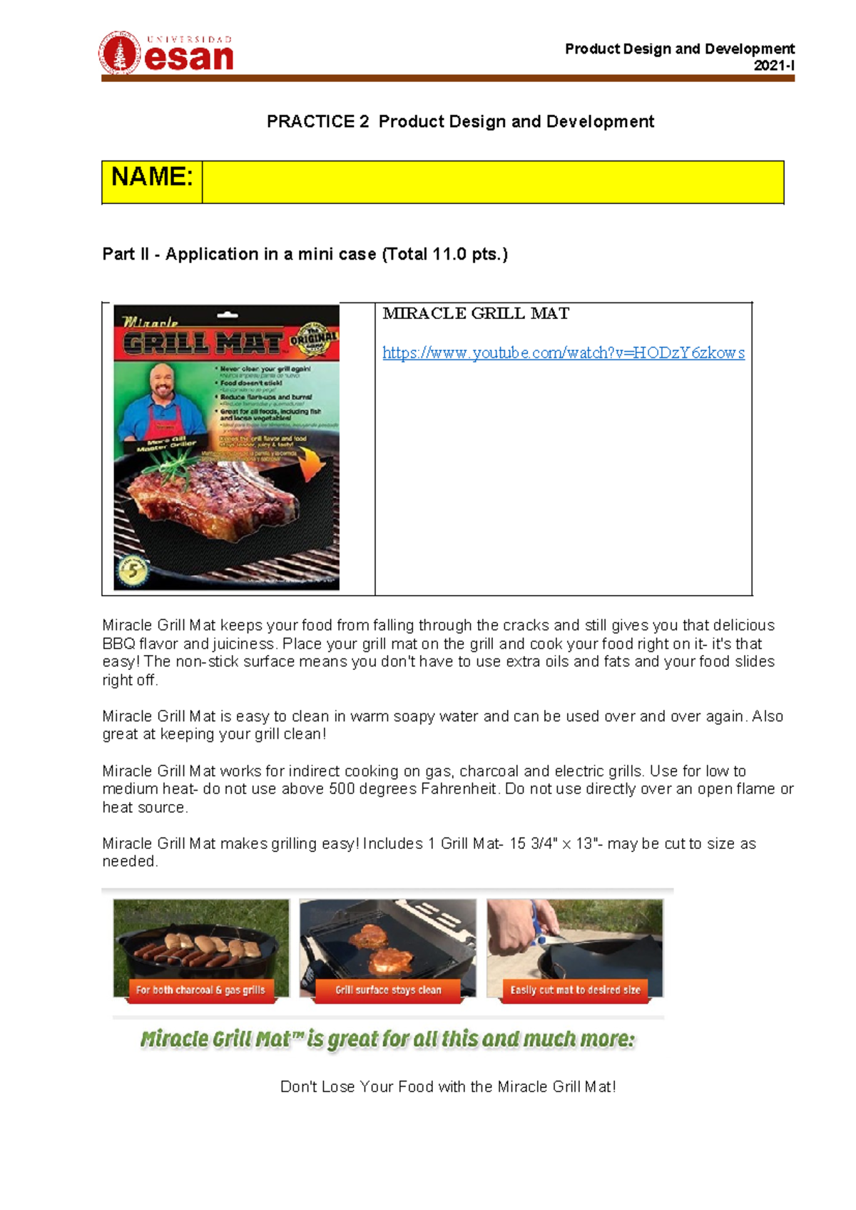 DDP 3 PC 2 2021-01 PART 1A- Grill MAT Case - Product Design and Development 2021-I PRACTICE 2 ...