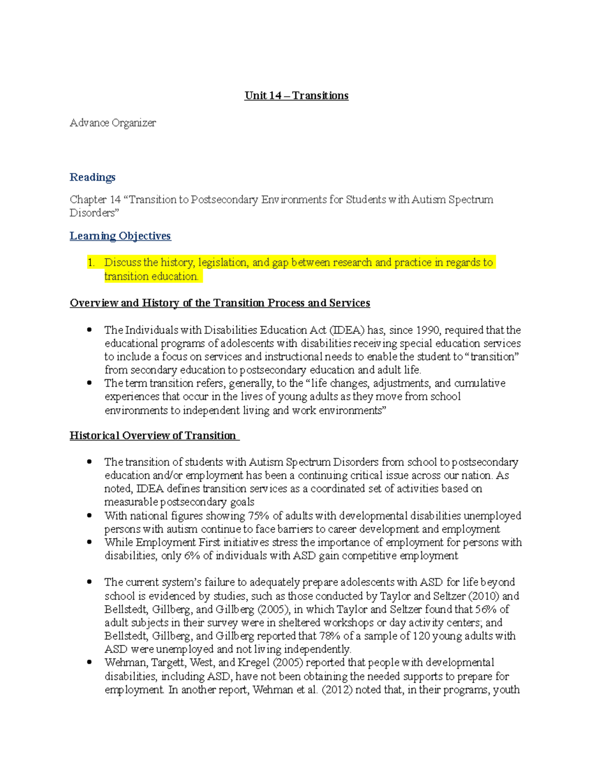 Unit 14 - Transitions - EDPY 478 Autism Spectrum Disorder Wanda ...
