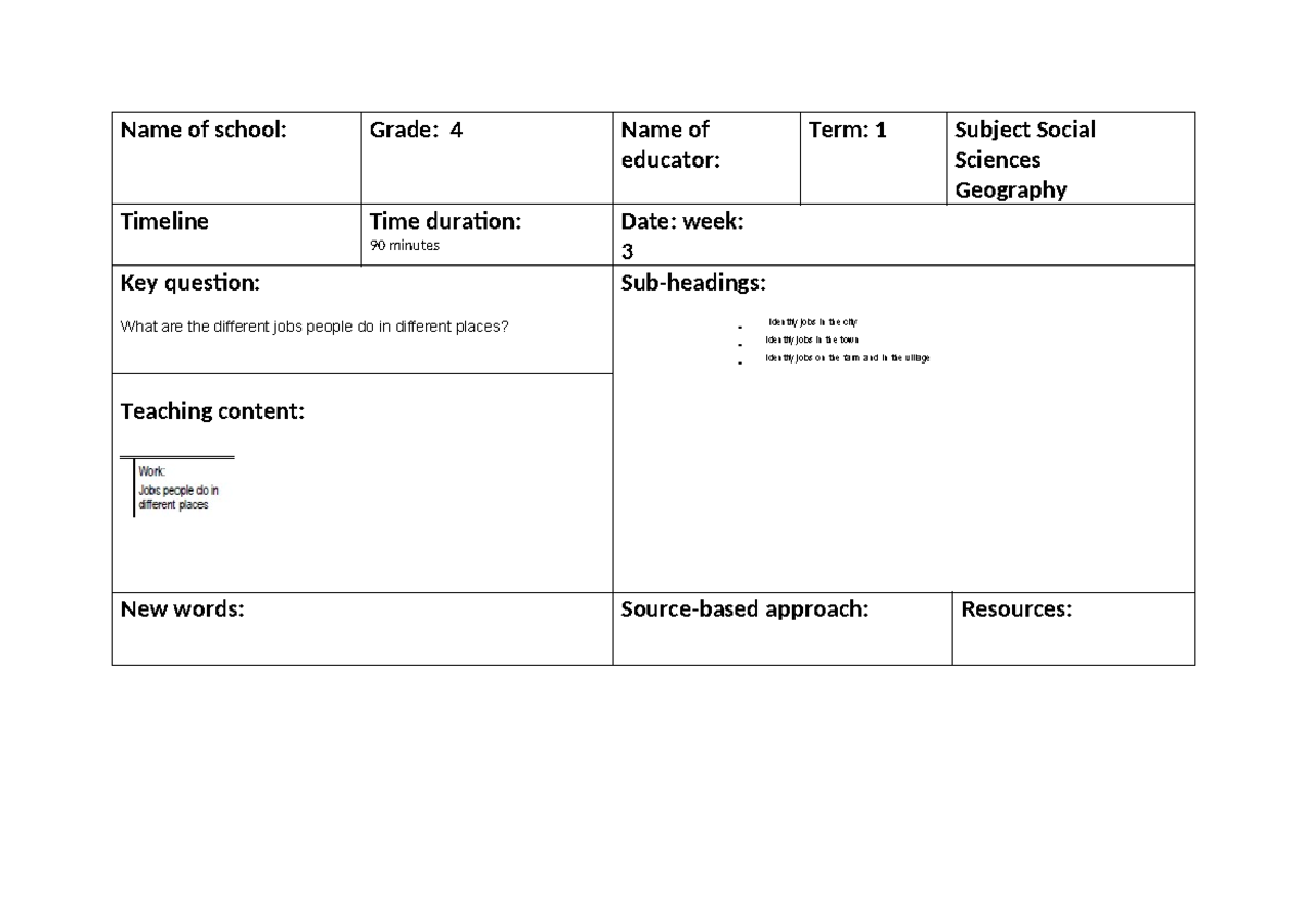 2 Grade 4 Geography Term 1 lesson plan - EDU152S - Name of school ...