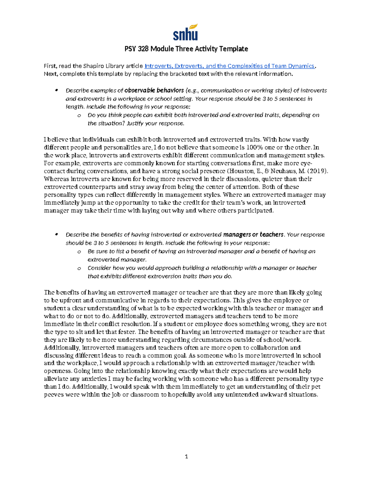 PSY 328 Module Three Activity Completed - PSY 328 Module Three Activity ...