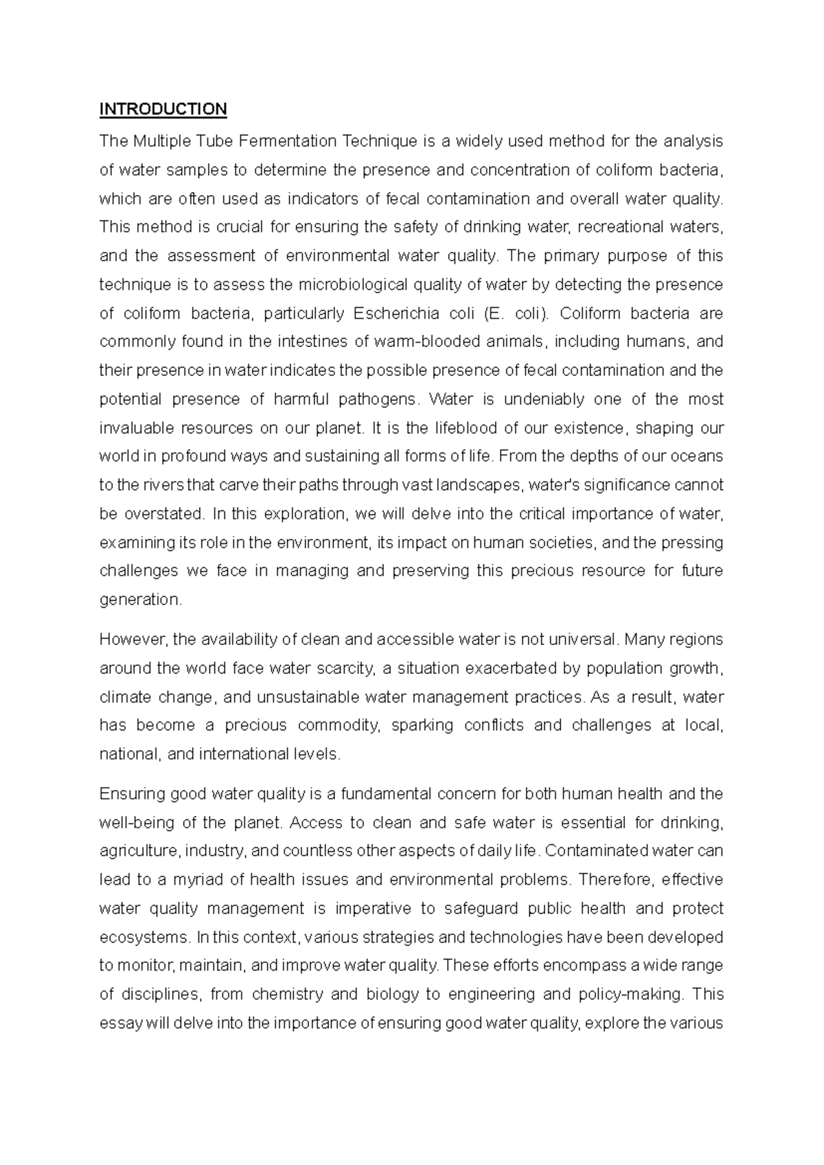 Smib prac 6 - practical - INTRODUCTION The Multiple Tube Fermentation Technique is a widely used ...