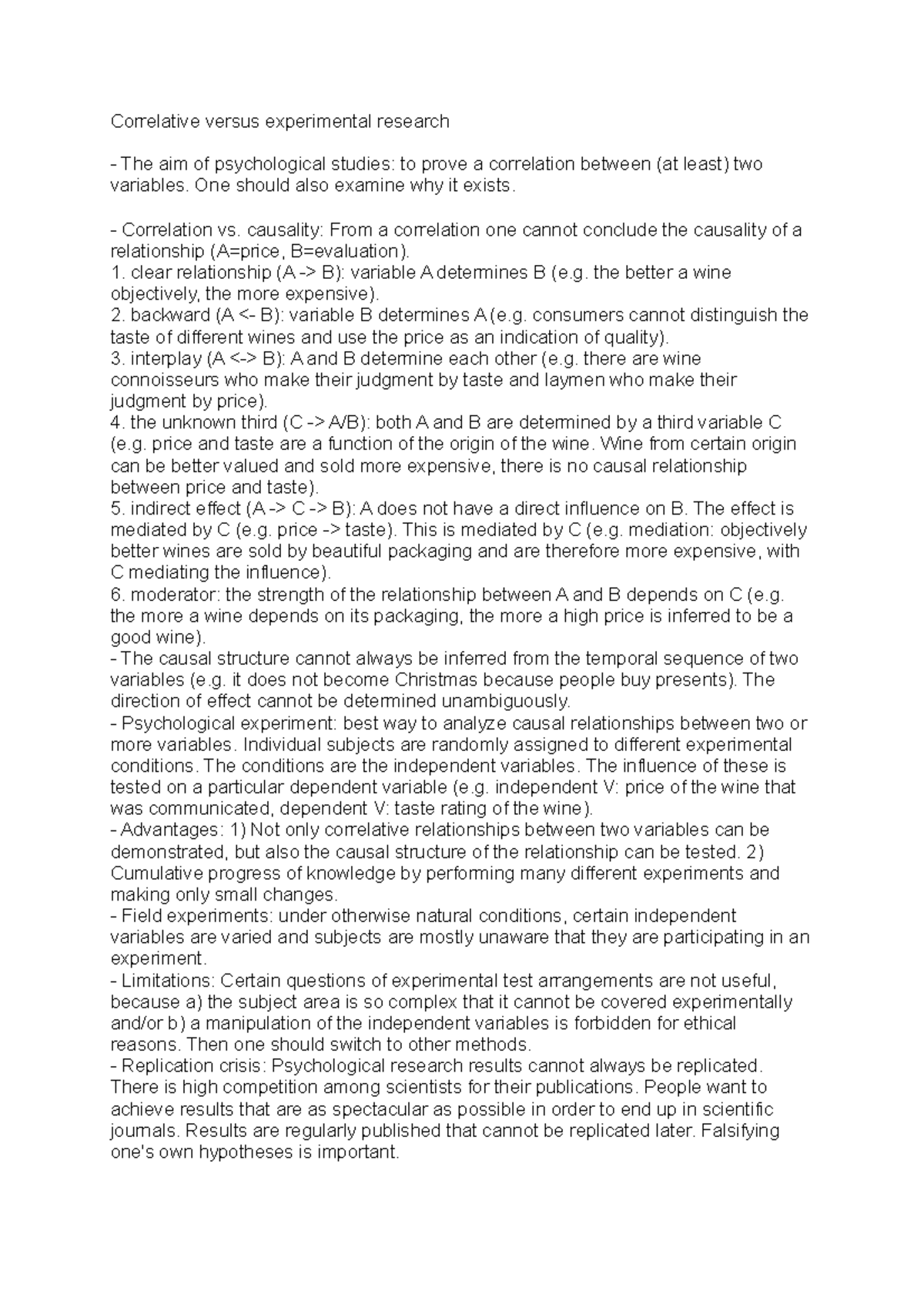 Correlative versus experimental research - One should also examine why ...