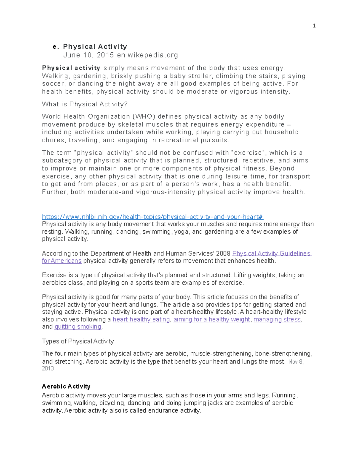 E - Lecture notes Aerobic Activity - Physical Activities towards Health ...