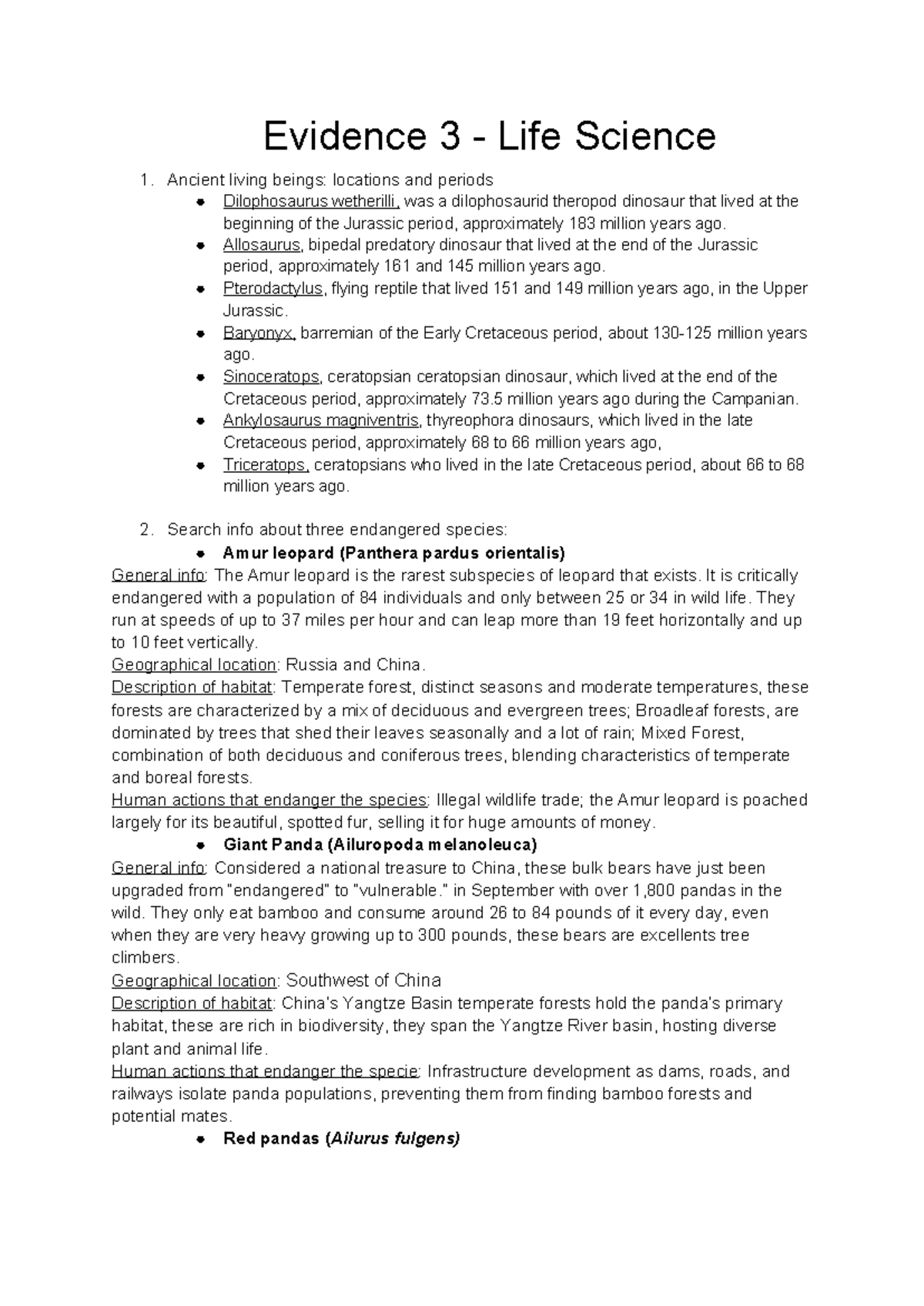 Evidence 3- Life Science - Evidence 3 - Life Science 1. Ancient living ...