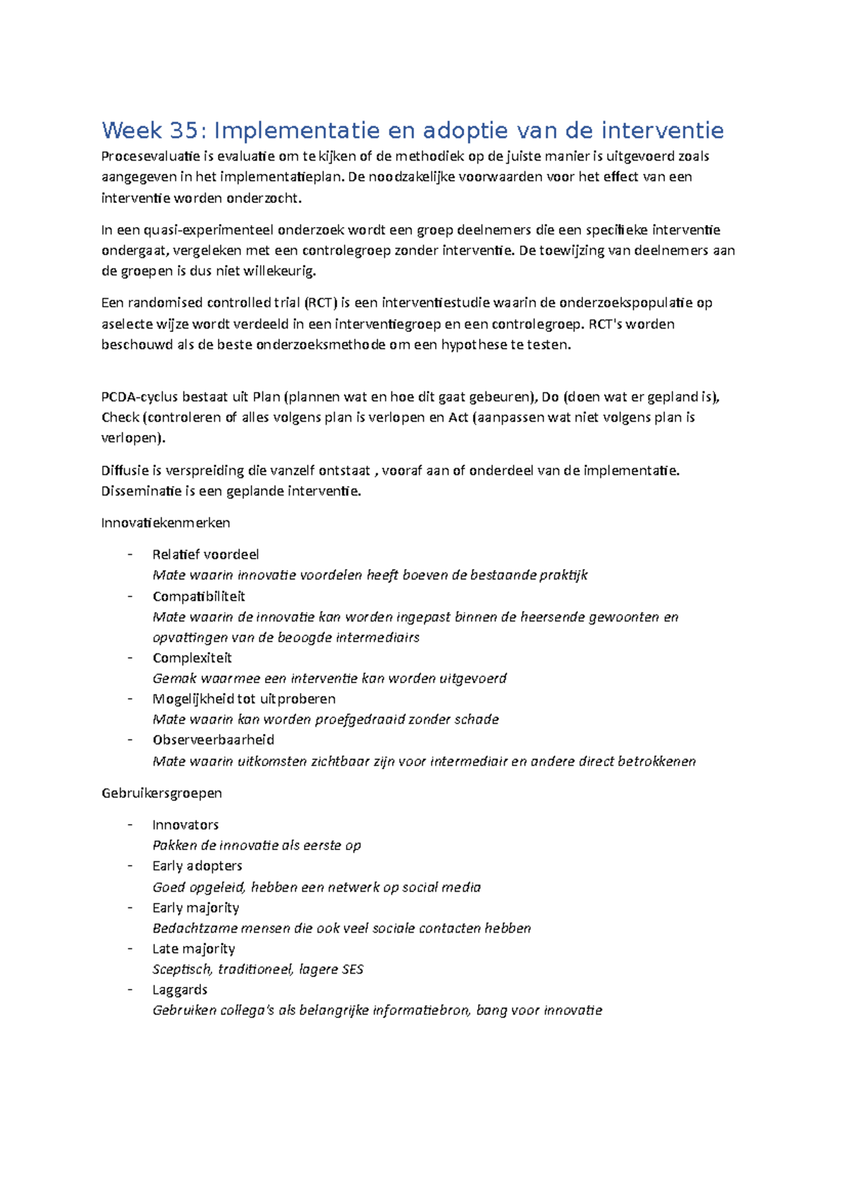 Week 35 - DH jaar 1 - Week 35: Implementatie en adoptie van de ...