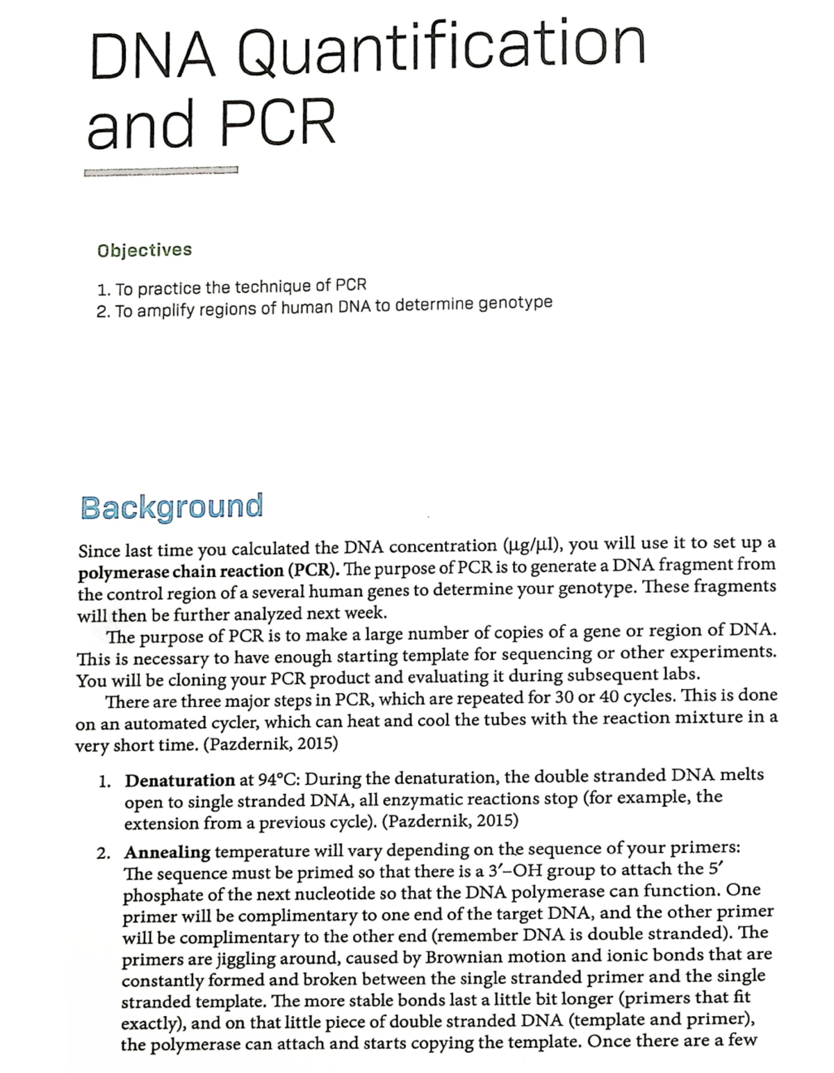5- Lab Manual- DNA Quantification and PCR - BIOL 2211 - Studocu