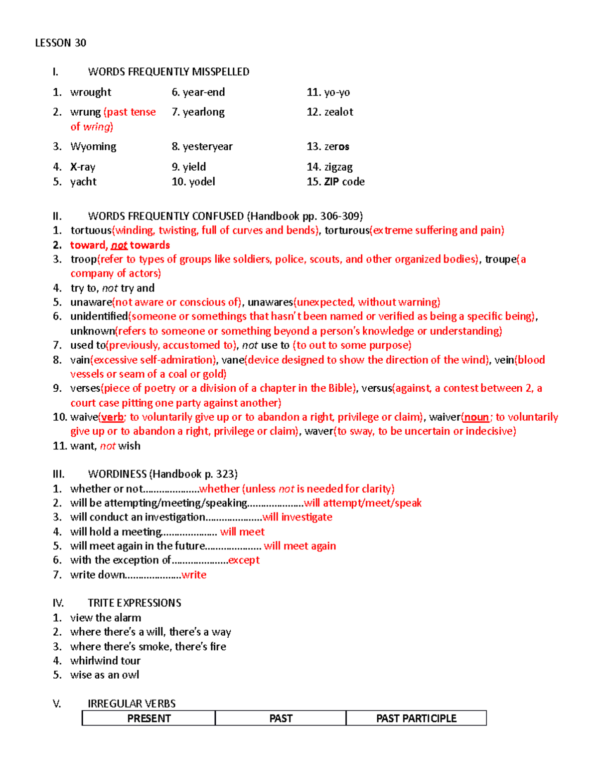 COM 131 - Lesson 30 - Taught by Professor Amy Hitt - LESSON 30 I. WORDS ...