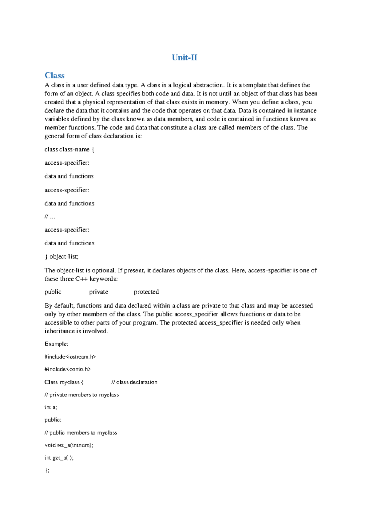 C 1 This Pdf Introduces Us To Classes And Objects Constructors And Destructors Unit Ii