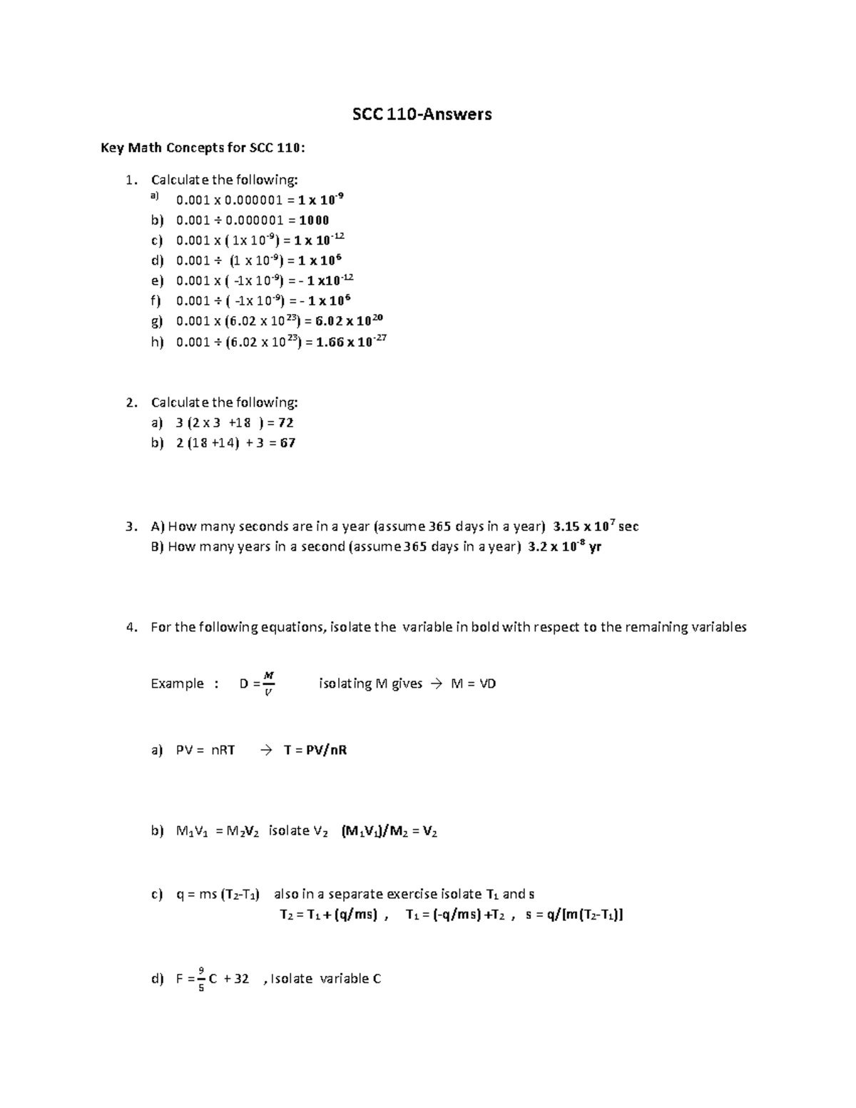 Key Math Concepts for SCC 110 Answers - SCC 110-Answers Key Math ...