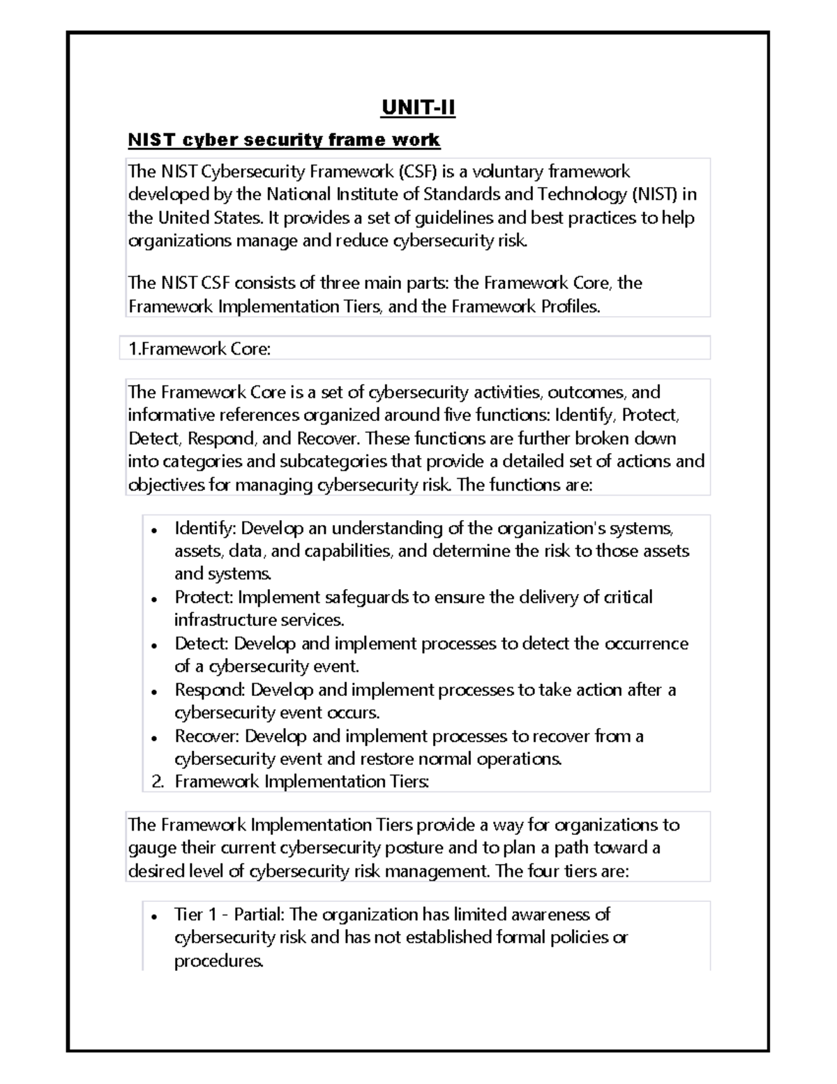 UNIT-II cyber security and malware analysis - UNIT-II NIST cyber security frame work The NIST ...