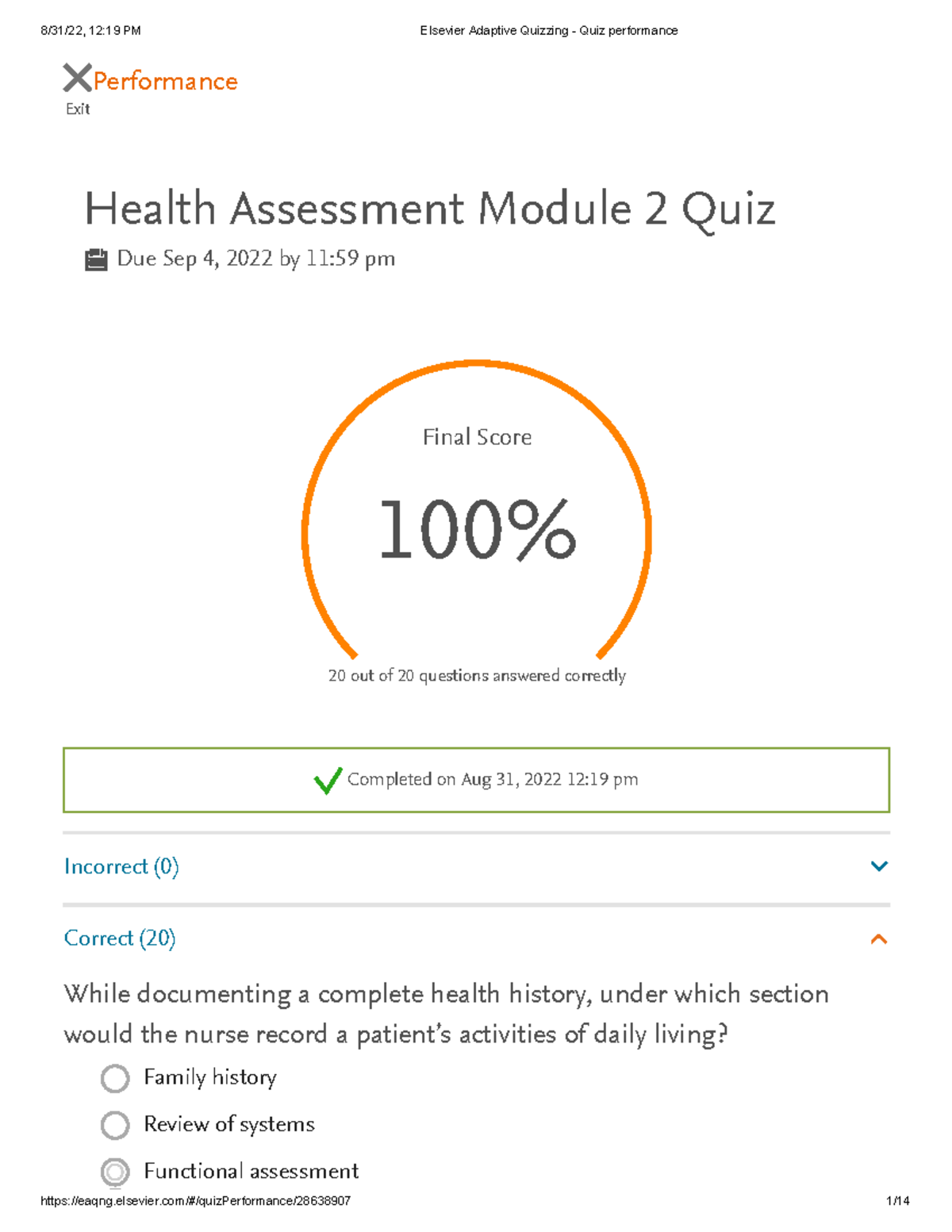 Health Assessment Mod. 2 EAQ - Exit Performance Health Assessment ...