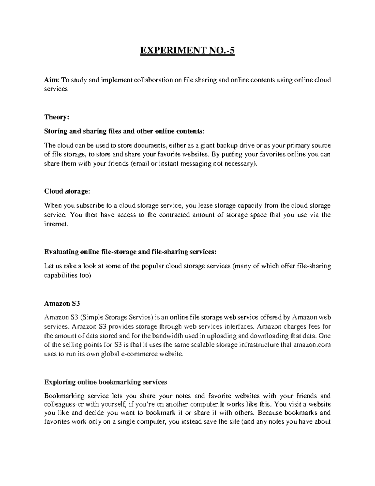 Exp-5 - nooo - EXPERIMENT NO.- Aim: To study and implement collaboration on file sharing and ...