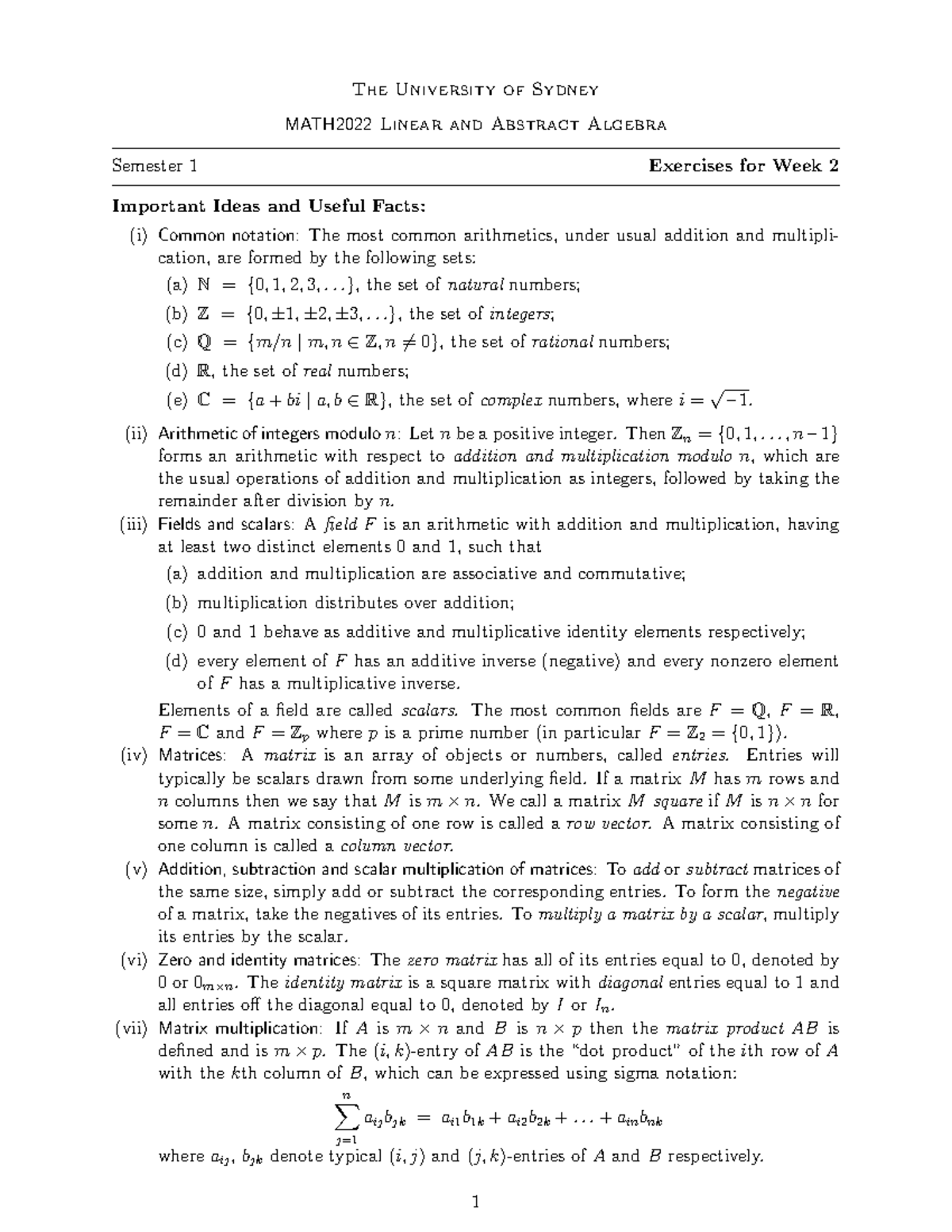 Tutorial 2-2022 - The University of Sydney MATH2022 Linear and Abstract ...