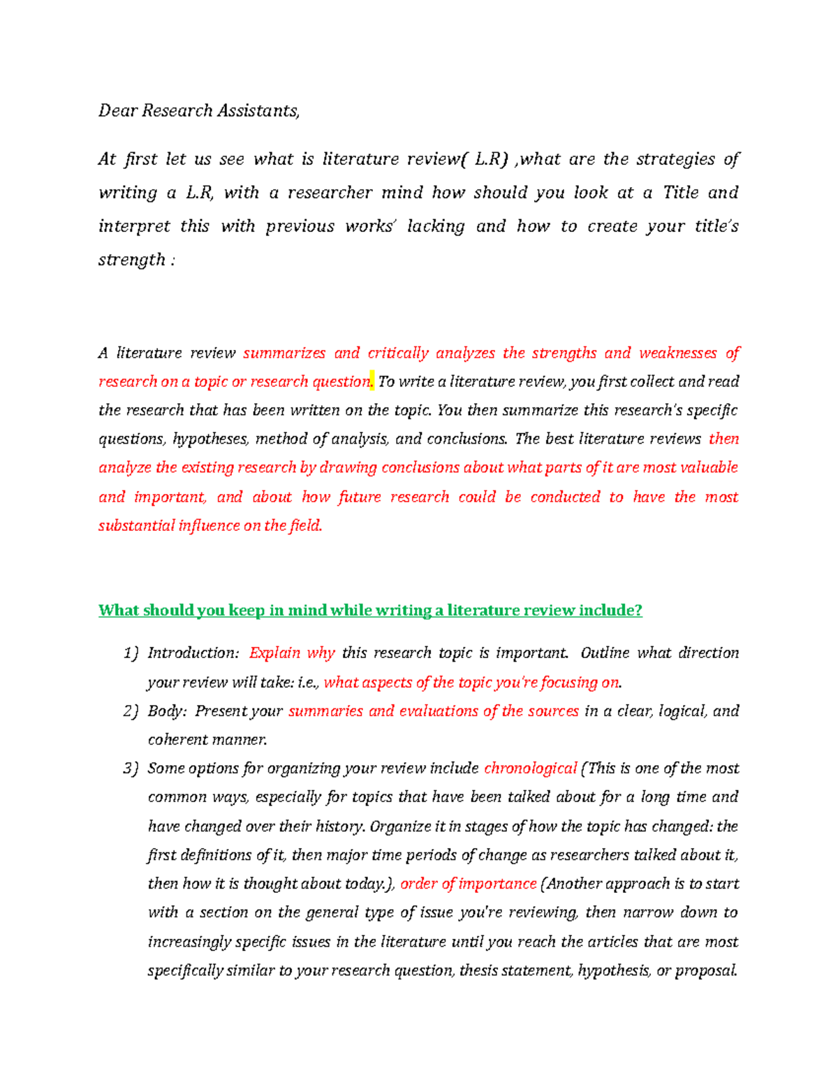 Instructions - Well Noted - Dear Research Assistants, At first let us ...