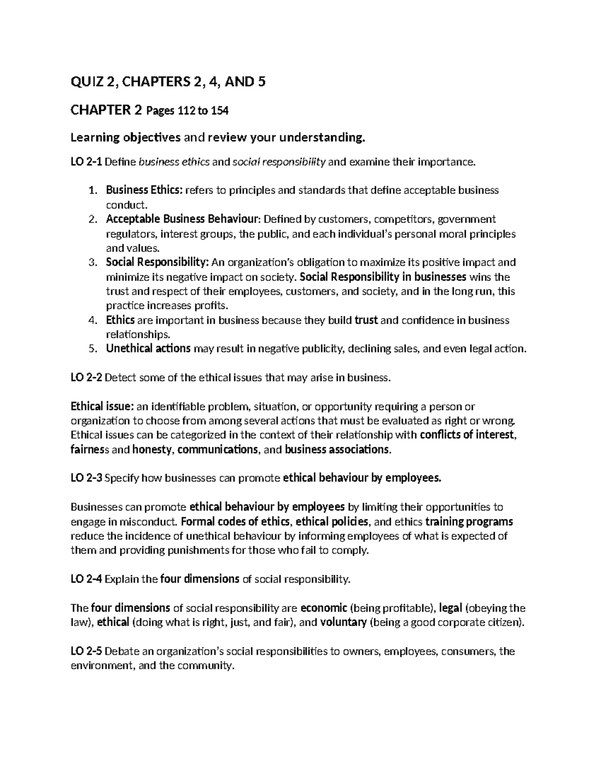 Quiz 2 - Summary Business Fundamentals - QUIZ 2, CHAPTERS 2, 4, AND 5 ...