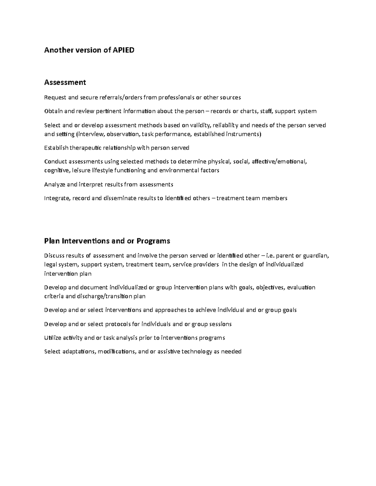 Another version of Apied - Another version of APIED Assessment Request ...