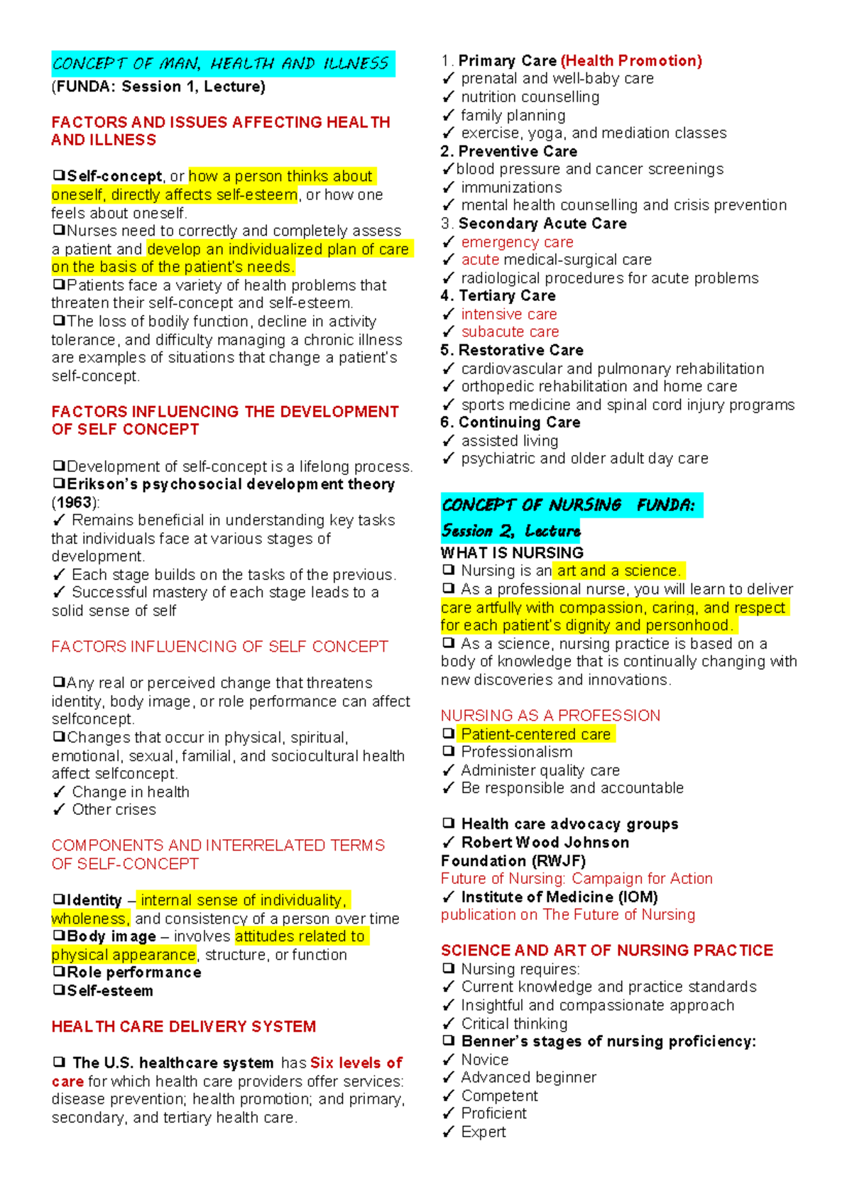 Funda study P1 - MY NOTES - CONCEPT OF MAN, HEALTH AND ILLNESS (FUNDA ...