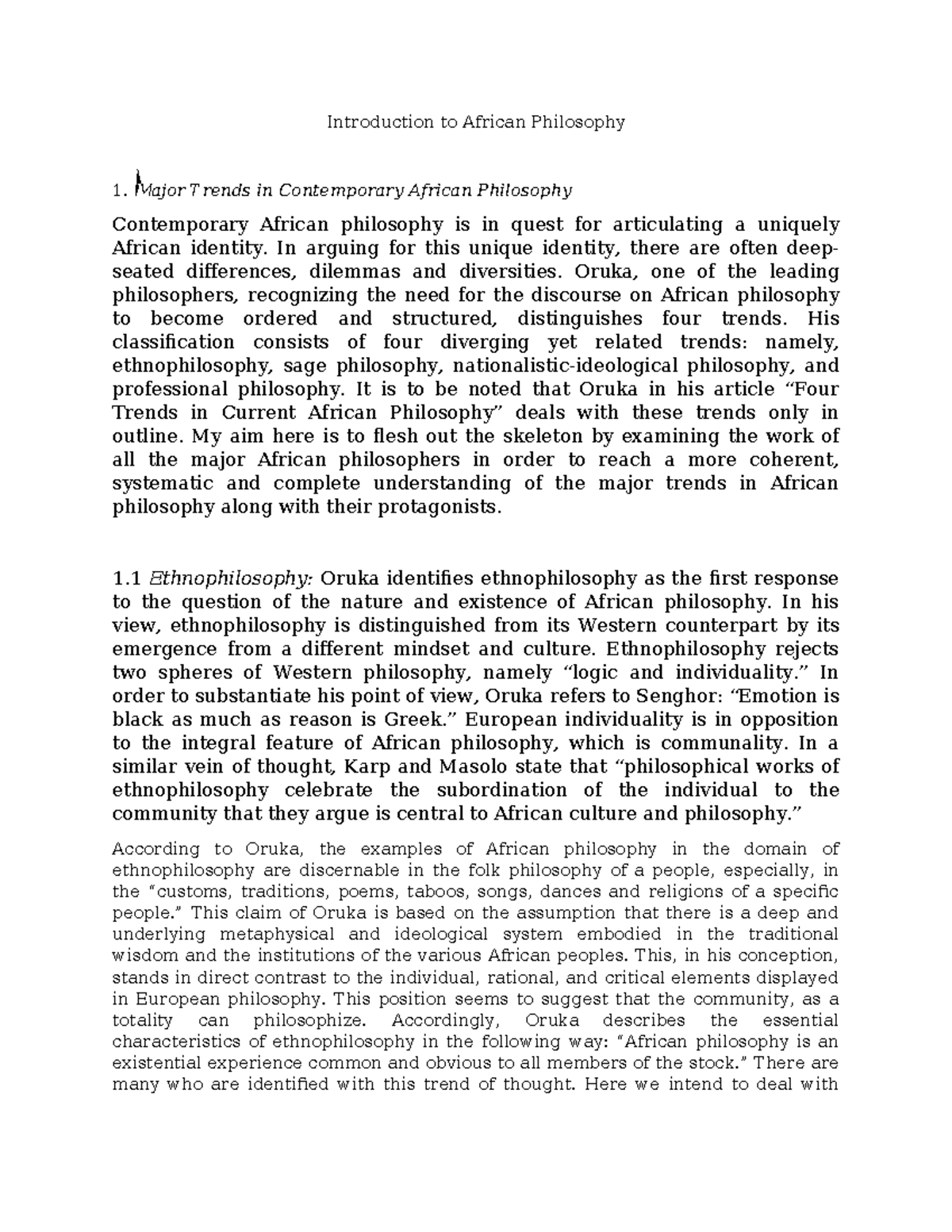 Introduction to African Philosophy - Major Trends in Contemporary ...