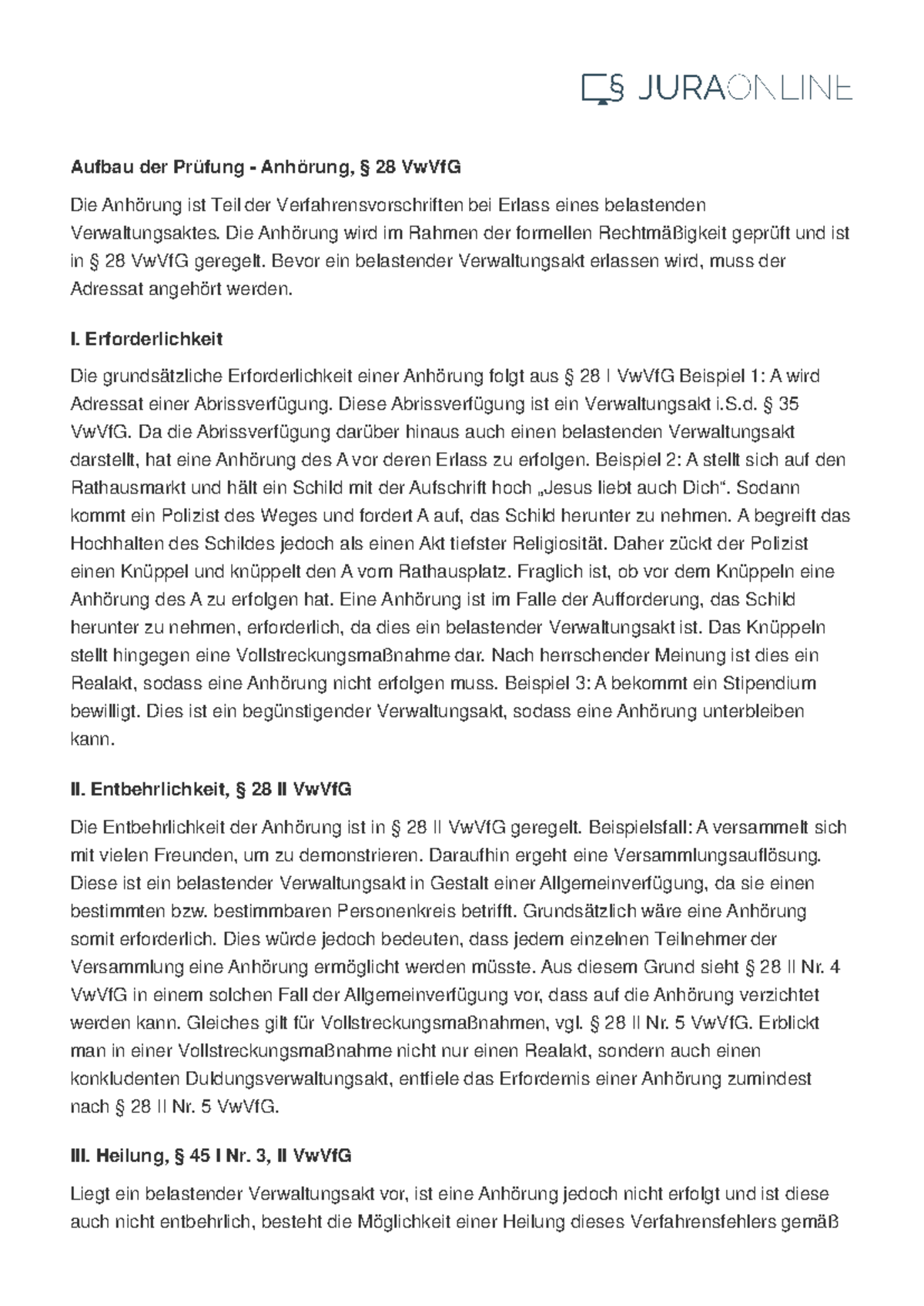 Anh rung 28 Vw Vf G - ... - Aufbau der Prüfung - Anhörung, § 28 VwVfG ...