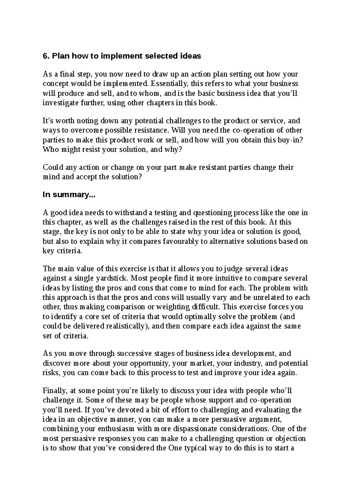 Notes-2 - Plan how to implement selected ideas - 6. Plan how to ...