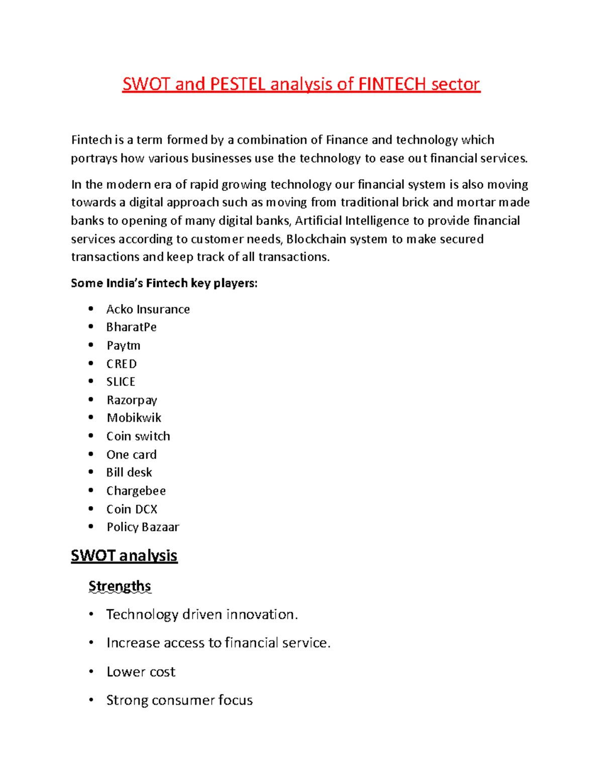 Pestel and SWOT analysis of Fintech sector - SWOT and PESTEL analysis ...