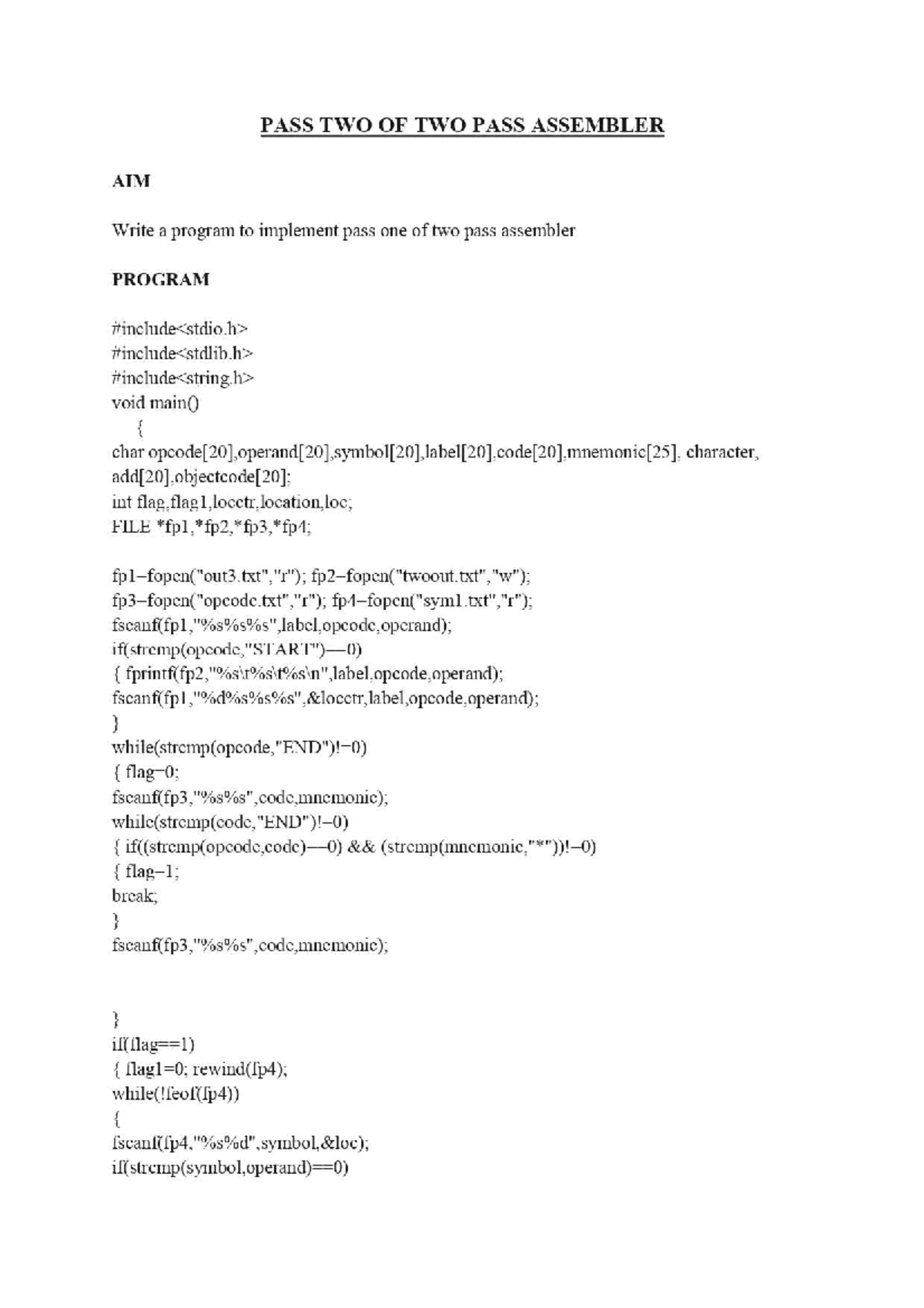 PASS TWO OF TWO PASS Assembler page-0001 - Computer Science and ...