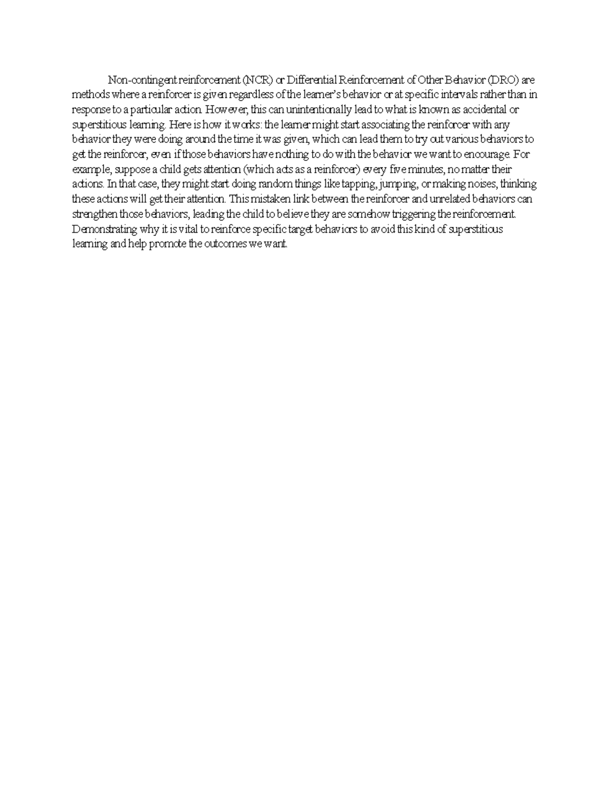 EAB4764-Schedules of Reinforcement Assignment - Non-contingent ...