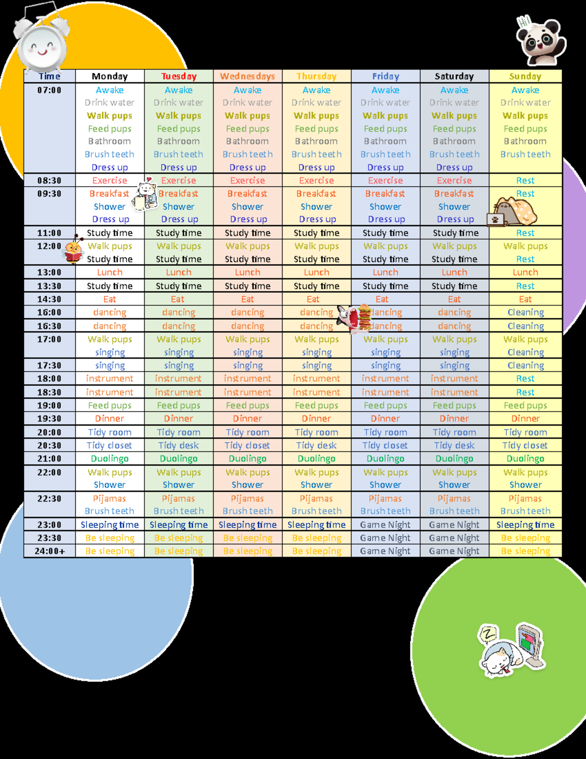 Schedule 3 - Time Monday Tuesday Wednesdays Thursday Friday Saturday ...