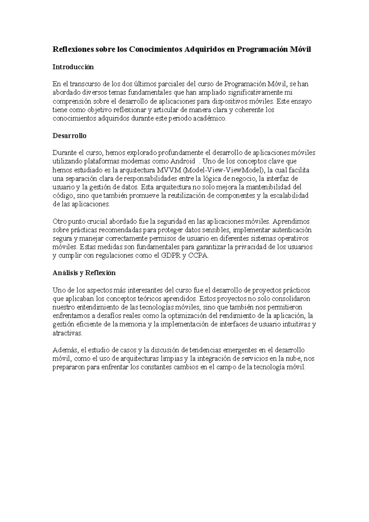 Reflexiones sobre los Conocimientos Adquiridos en Programación Móvil ...