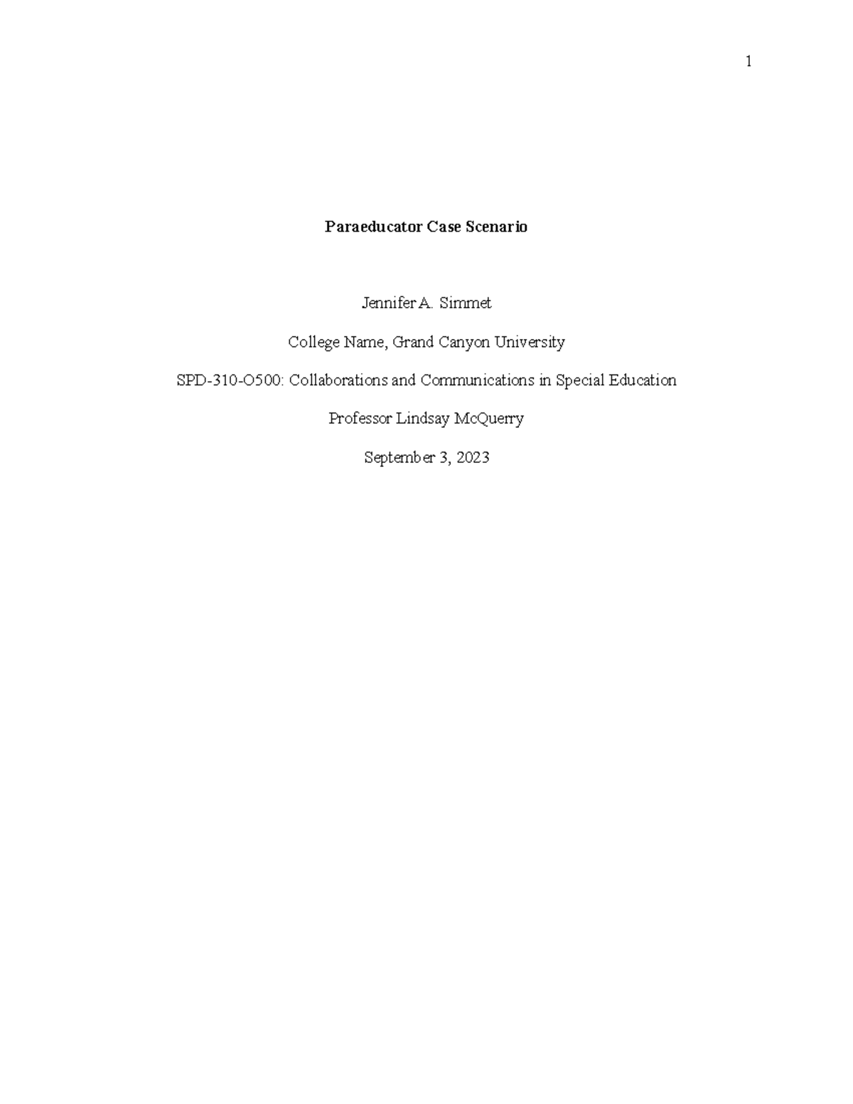 SPD-310 T5 Final Paraeducator Case Scenario - Paraeducator Case ...